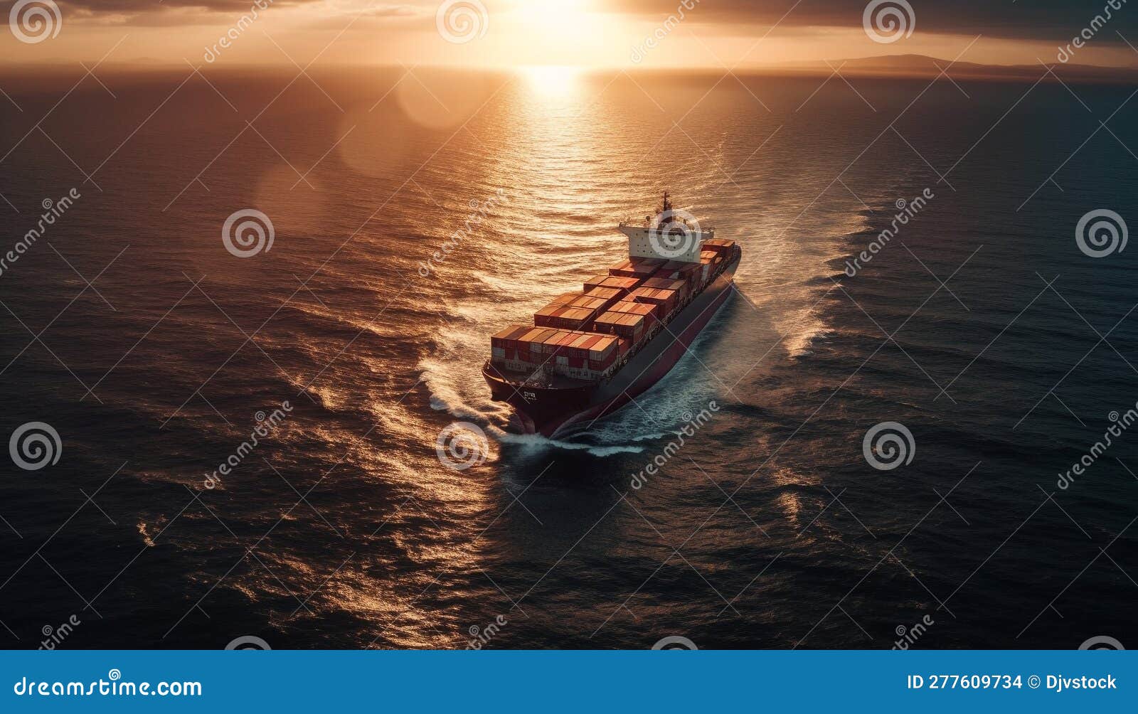 Container Ship Carrying Cargo Container at Sunset Generated by AI Stock ...