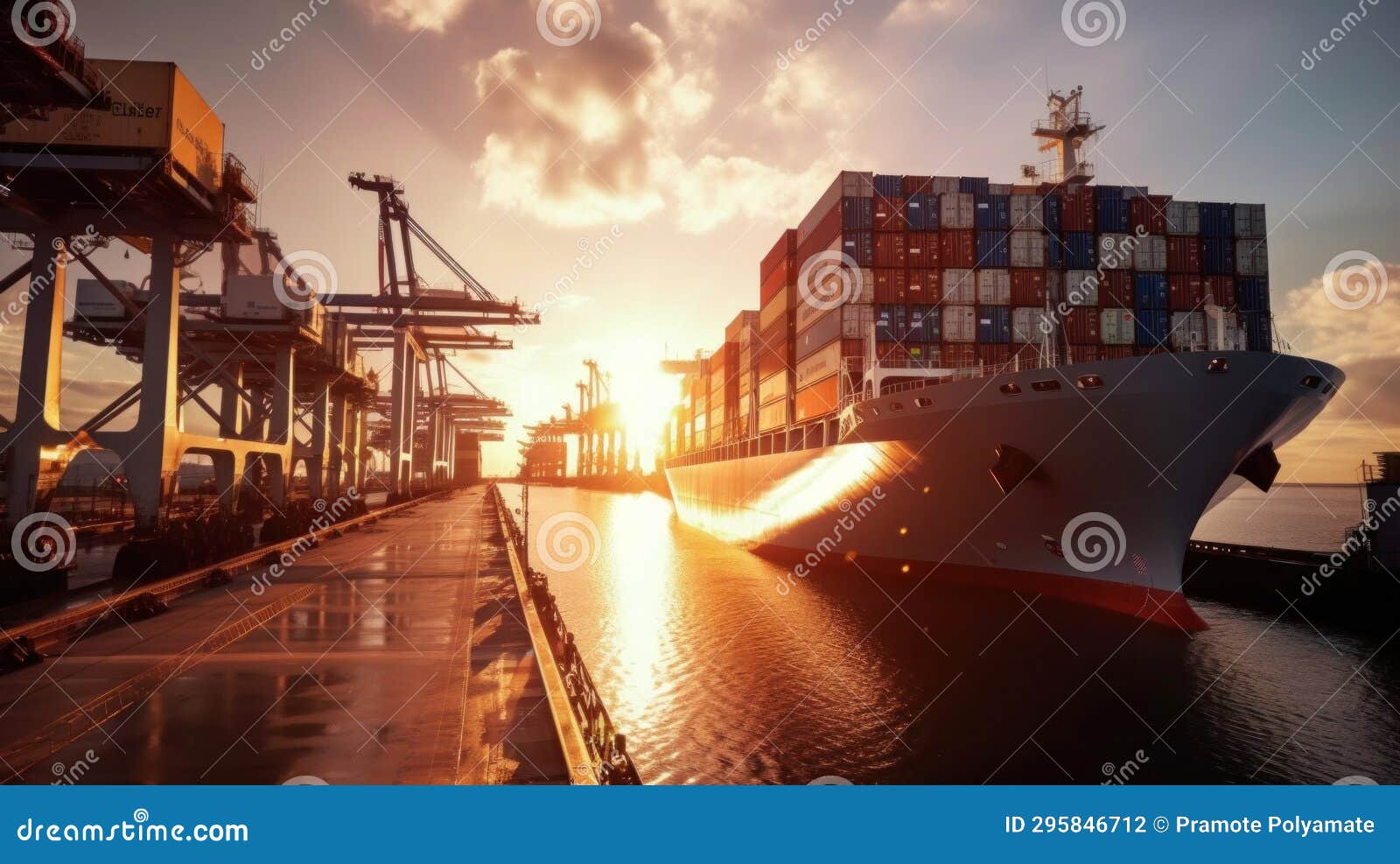 Container Ship Carrying Container Boxes Import Export Dock with Quay ...