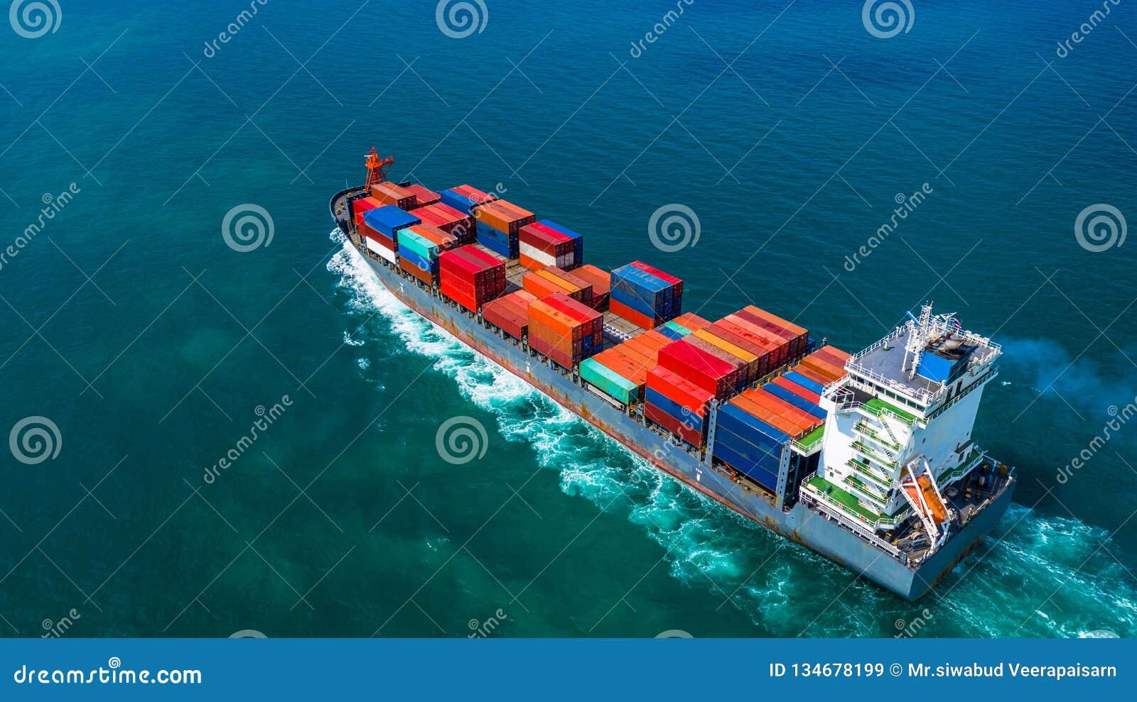 Container Ship Carrying Container for Import and Export, Aerial View ...