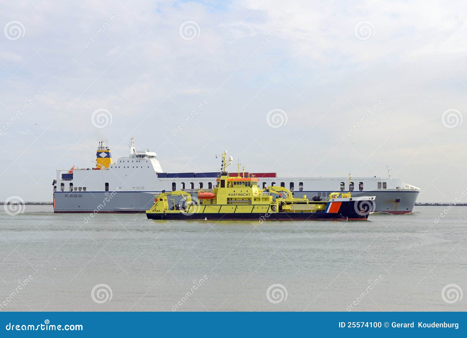 Container Ship and Coast Guard Ship Stock Photo - Image of economy ...