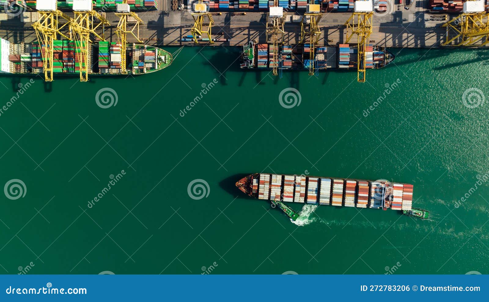 Container Ship and Commercial Dock Load and Unloading Cargo from ...