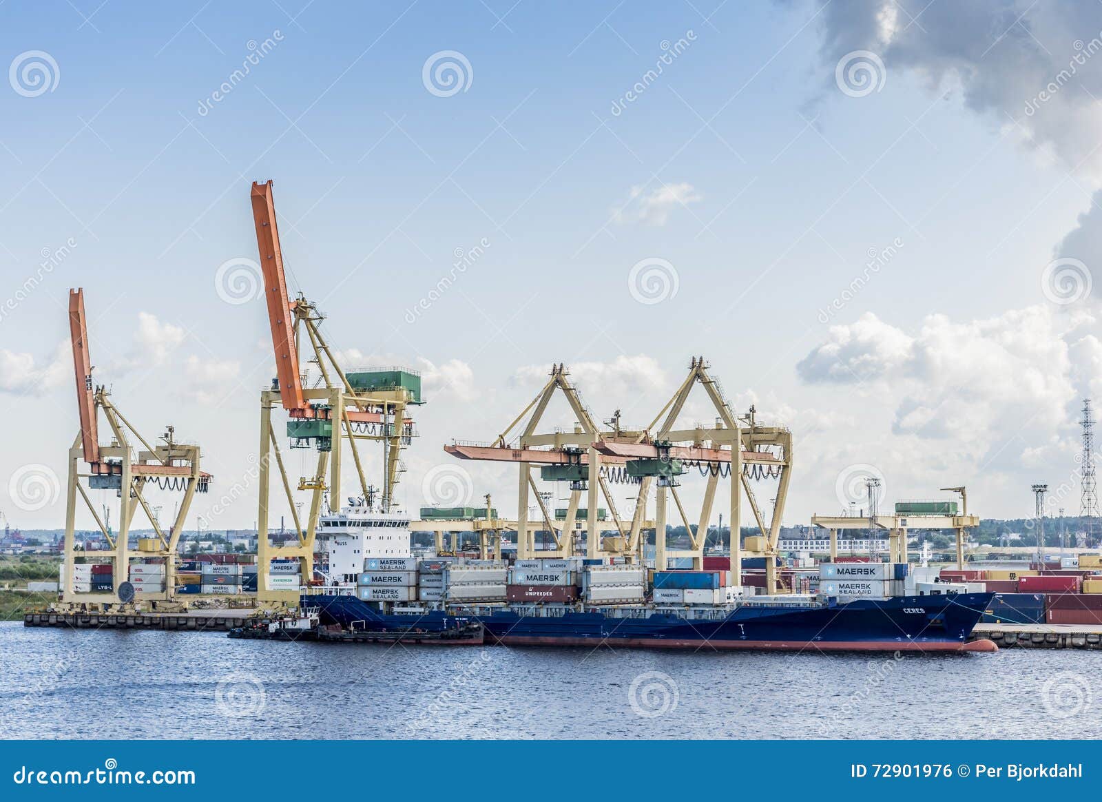 Container Ship at Container Terminal Riga Port Editorial Photo - Image ...