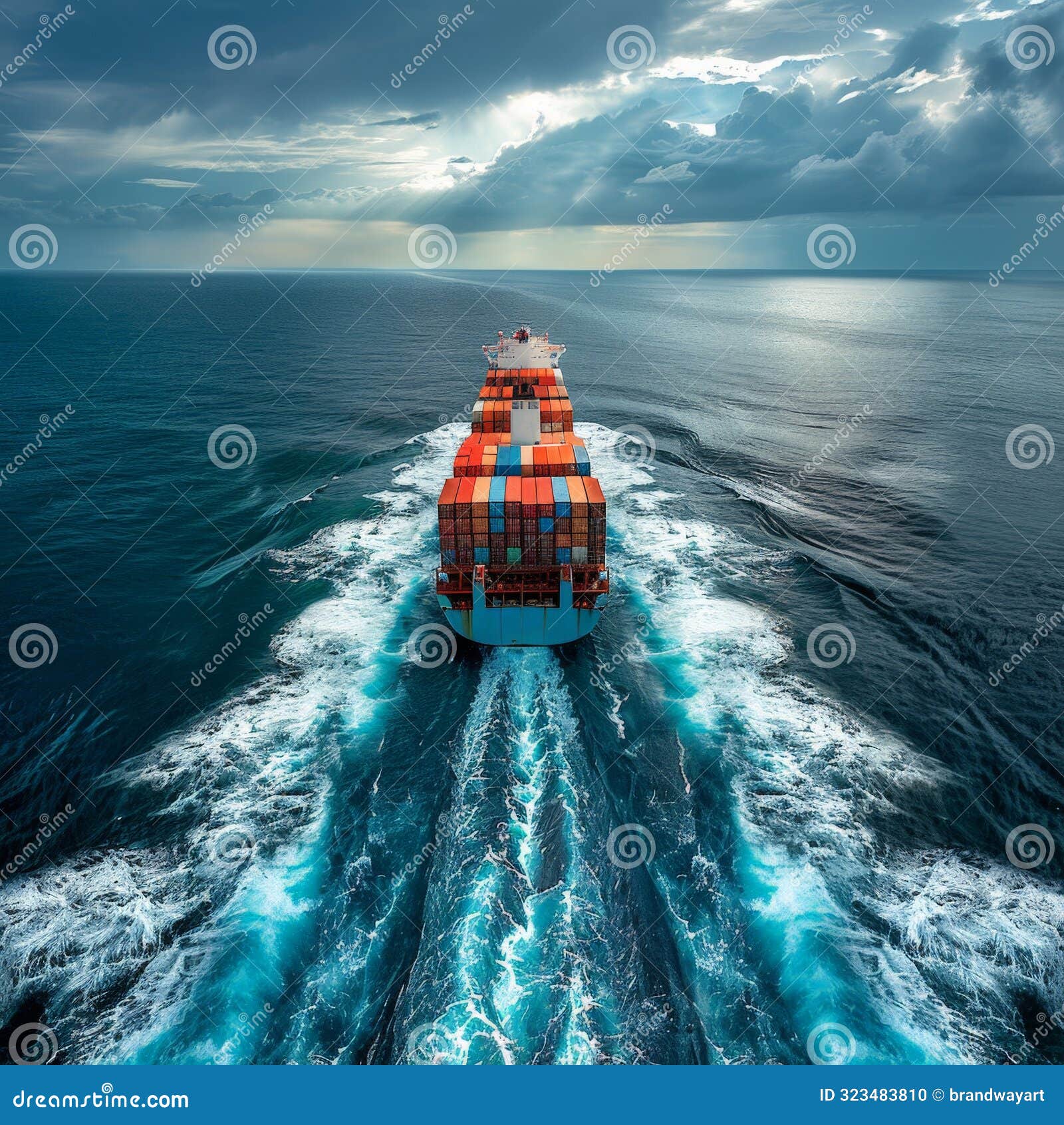 Container Ship Crossing Ocean on Cloudy Day Stock Illustration ...