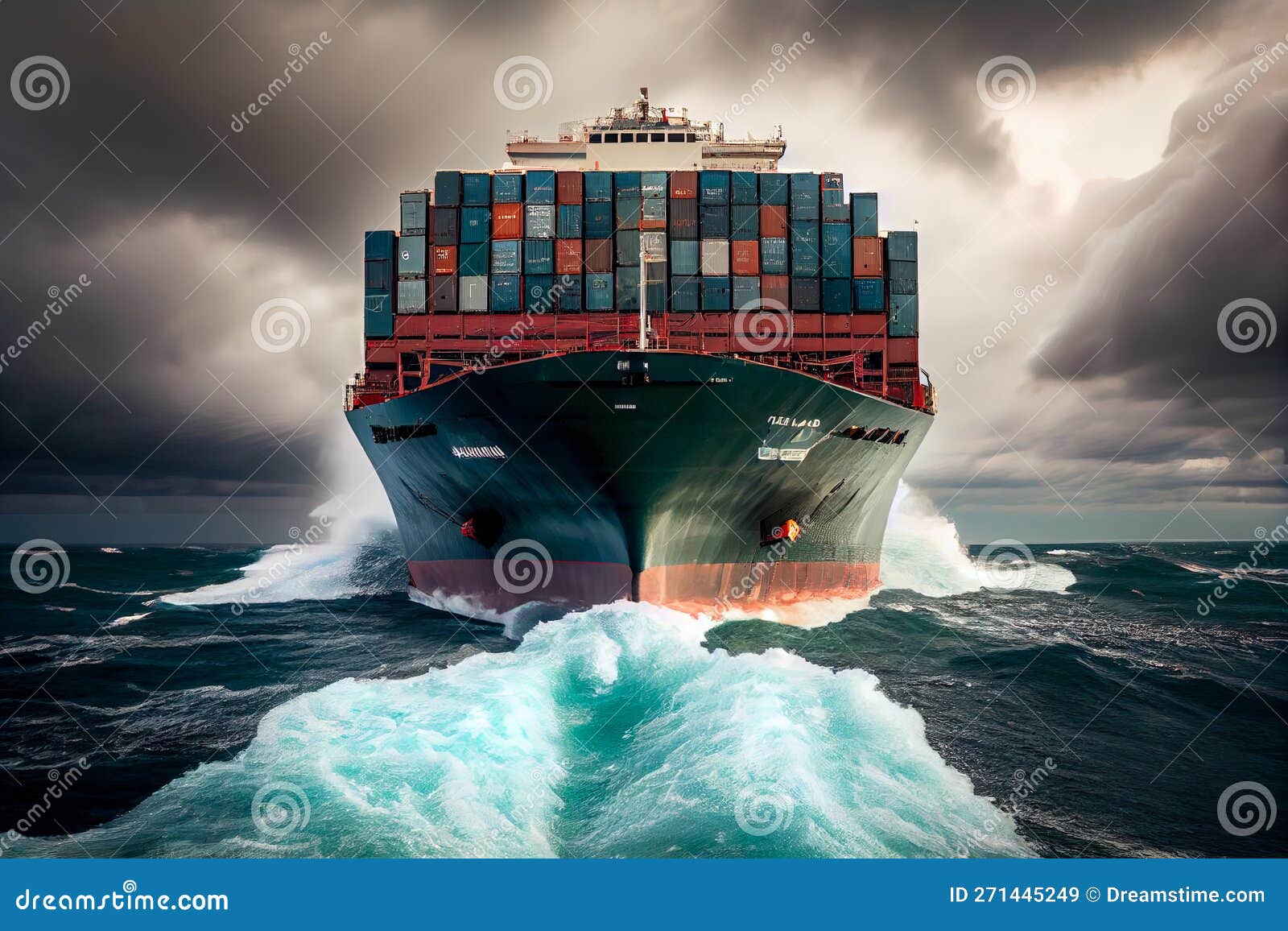 Container Ship Cuts through Giant Waves. Generative AI, Generative, AI ...