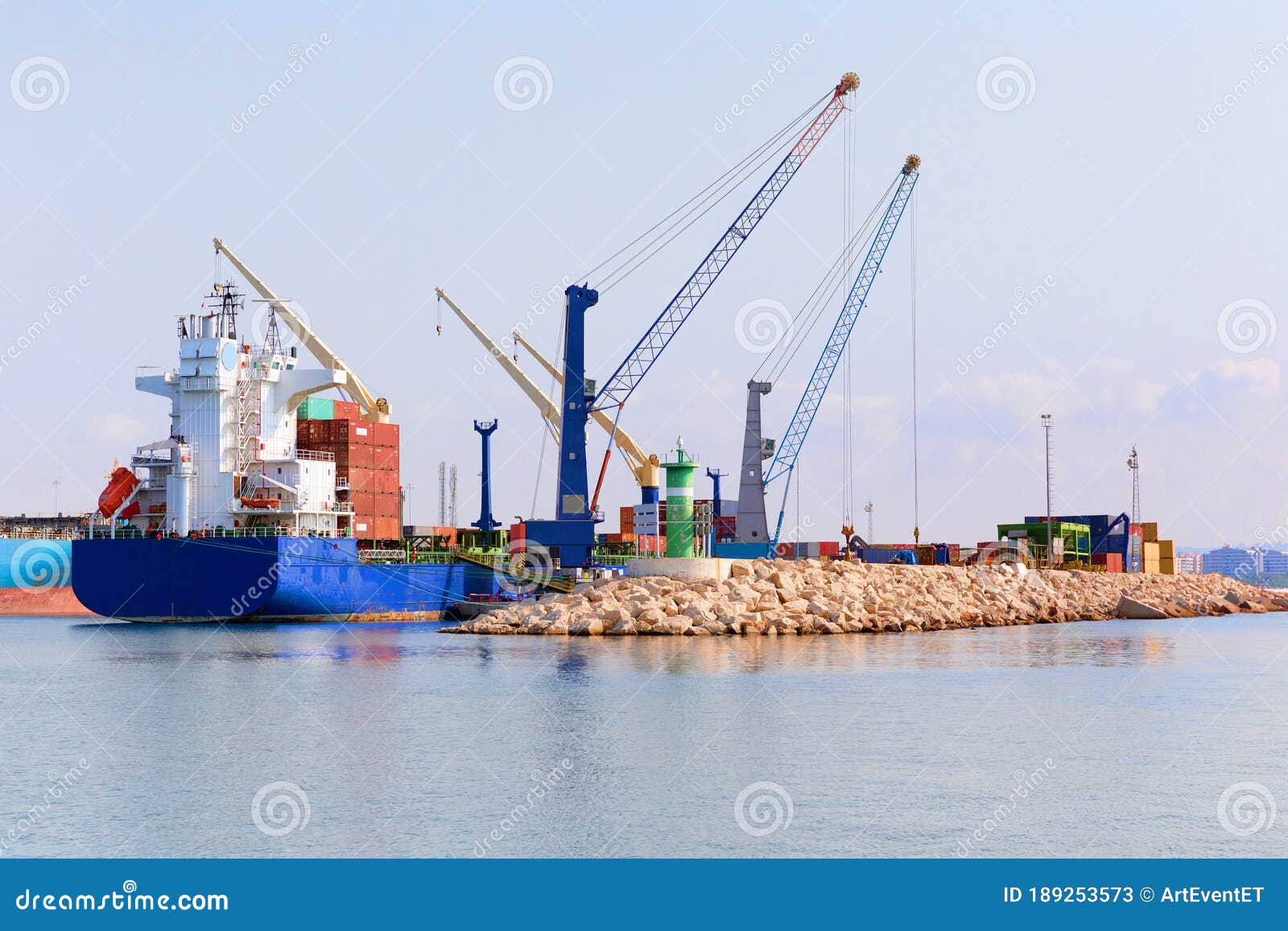 Container Ship in Dock at Port Stock Image - Image of freighter ...