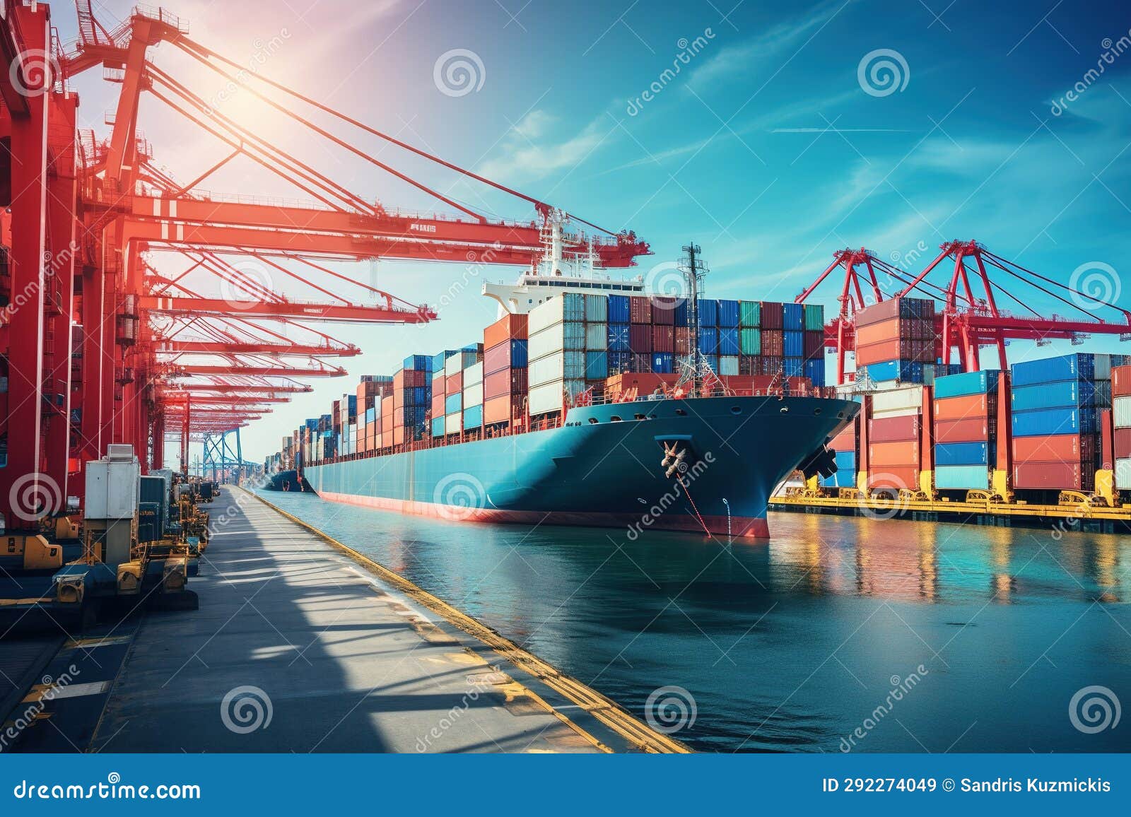 Container Ship Docked at a Busy Port. Generative AI Stock Illustration ...