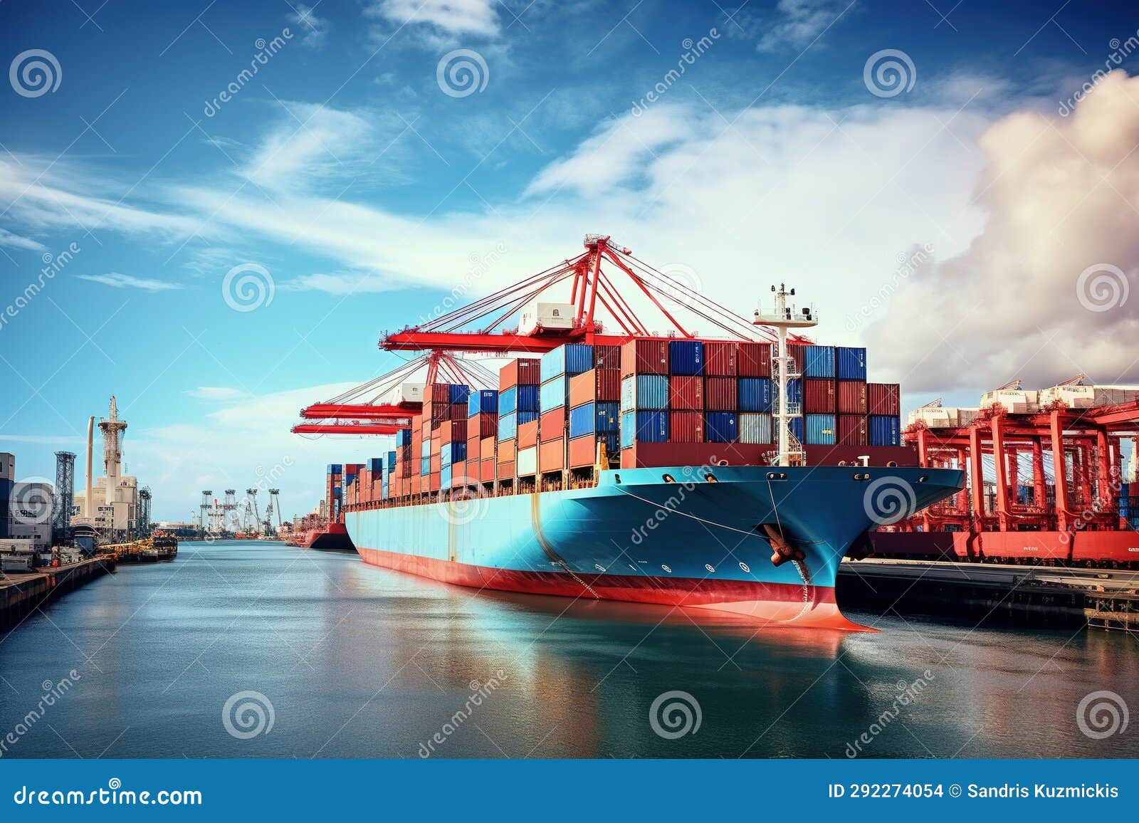Container Ship Docked At A Busy Port. Generative AI Stock Photography ...