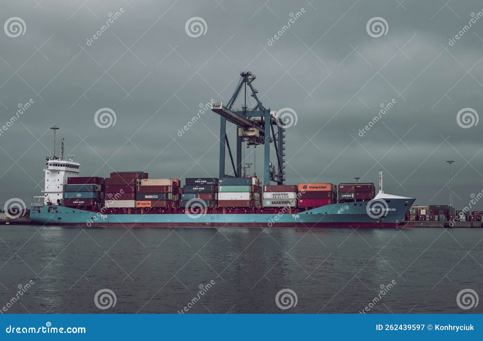 Container Ship Docking in the Port Editorial Photography - Image of ...