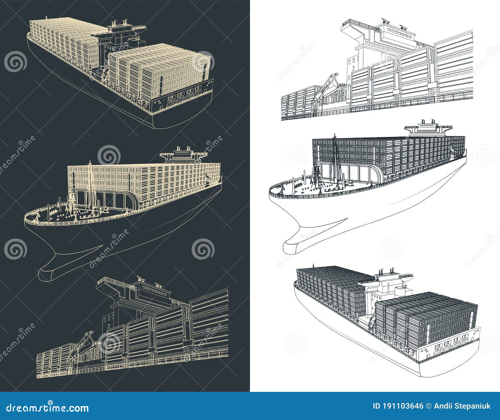 Container ship drawings stock vector. Illustration of ocean - 191103646