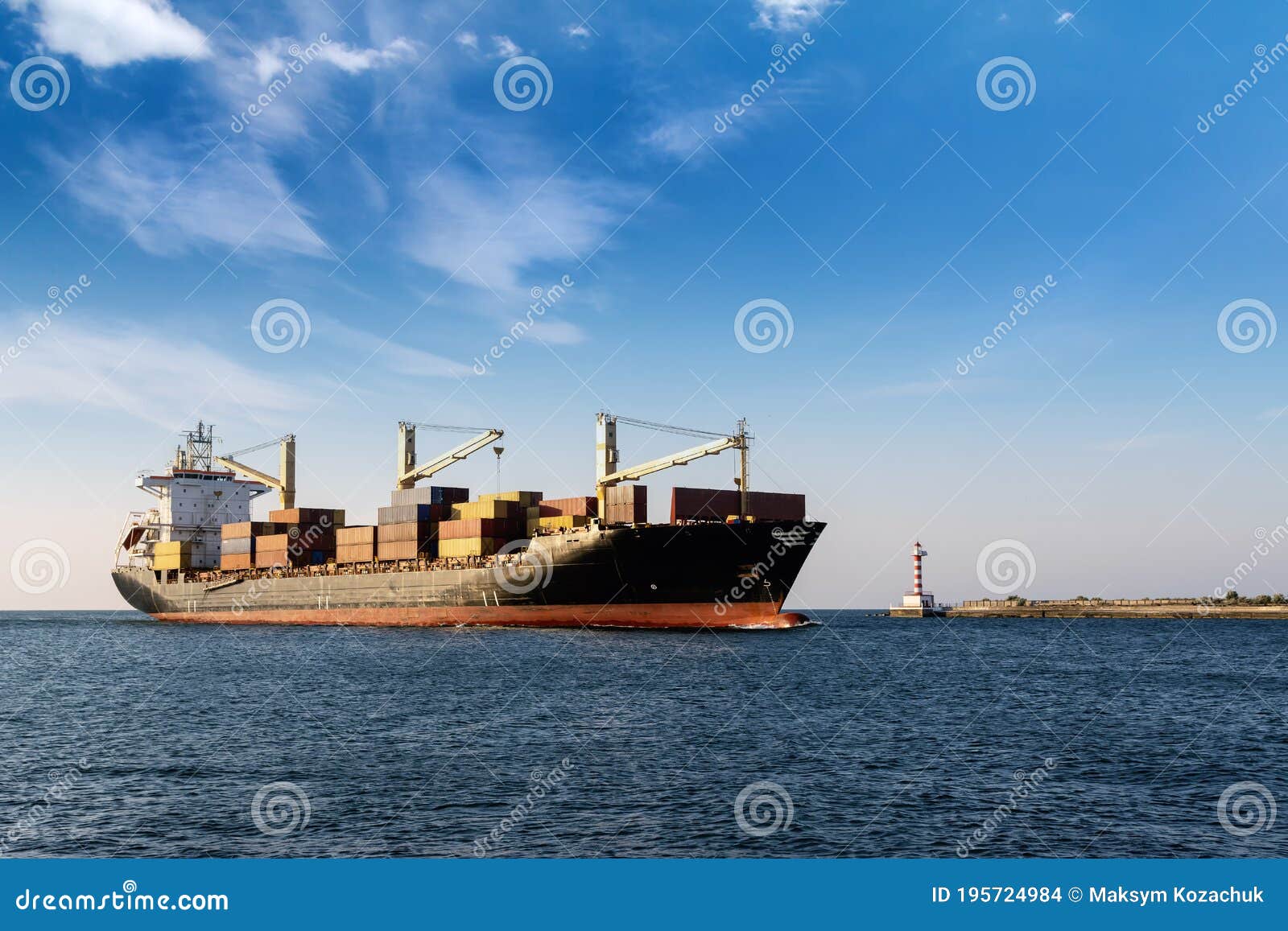 Container Ship Entering the Port Stock Photo - Image of industrial ...