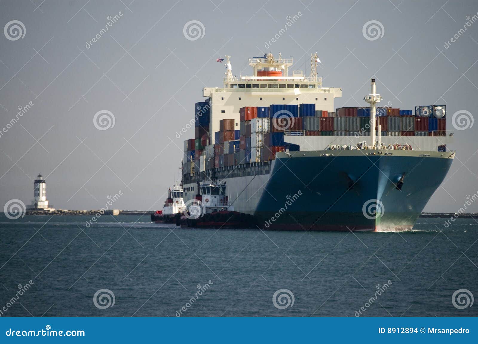 Container Ship Enters Harbor Stock Photo - Image of channel, vessel ...