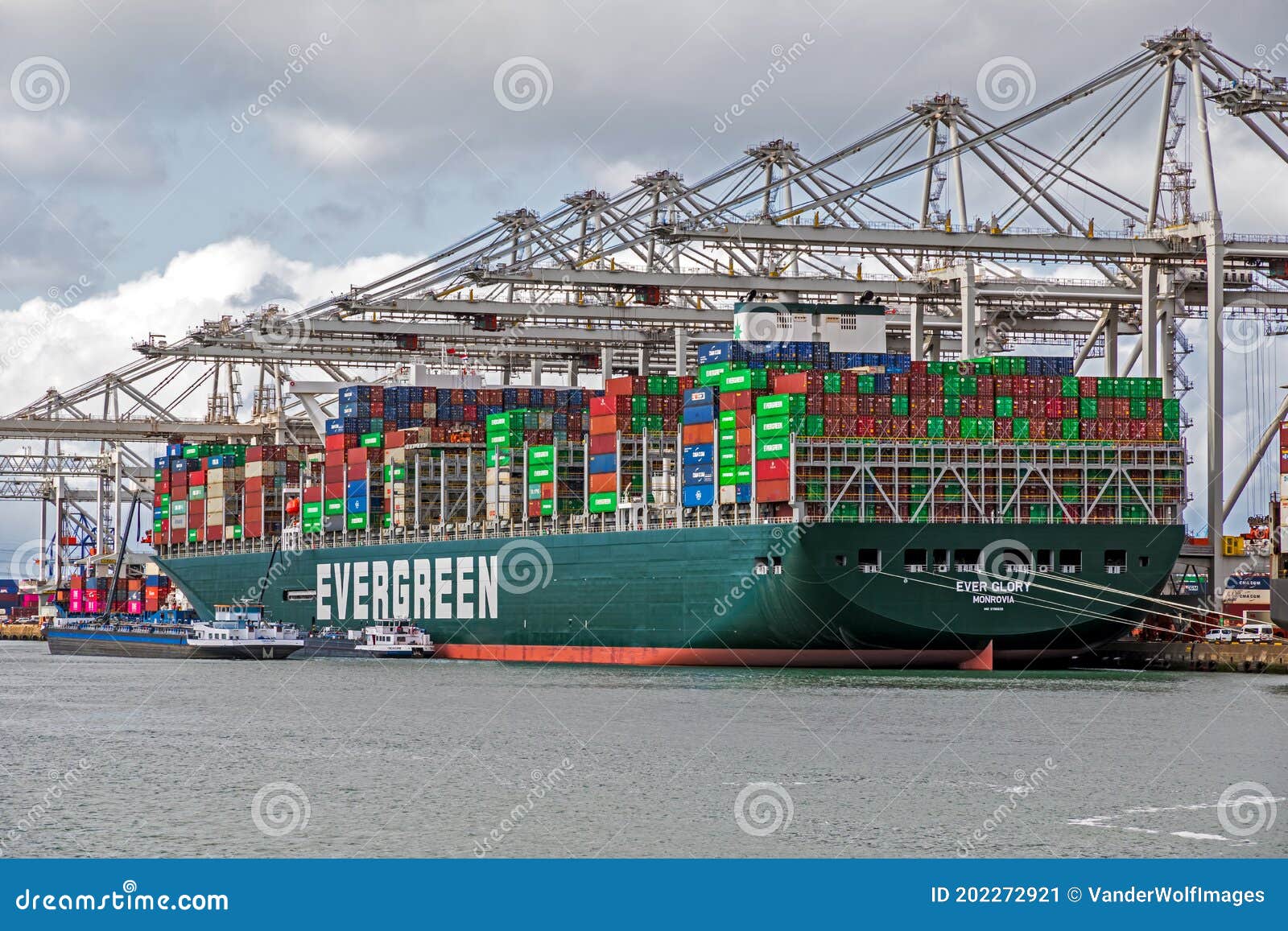 Container Ship from Evergreen Moored at the ECT Container Terminal in ...