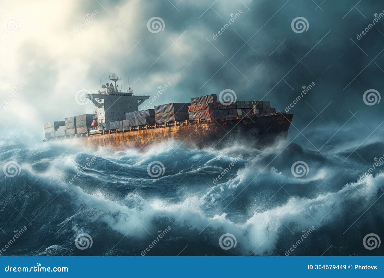 Container Ship Floats with Ocean during Severe Storm with Big Waves a ...
