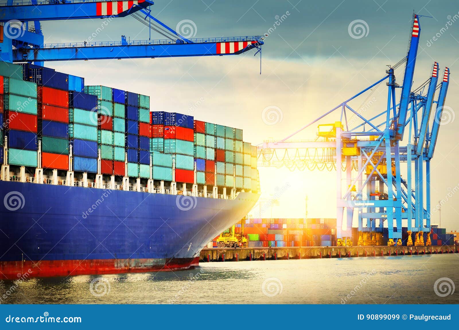 Container Ship with Full of Cargo Entering a Port. Transportation ...