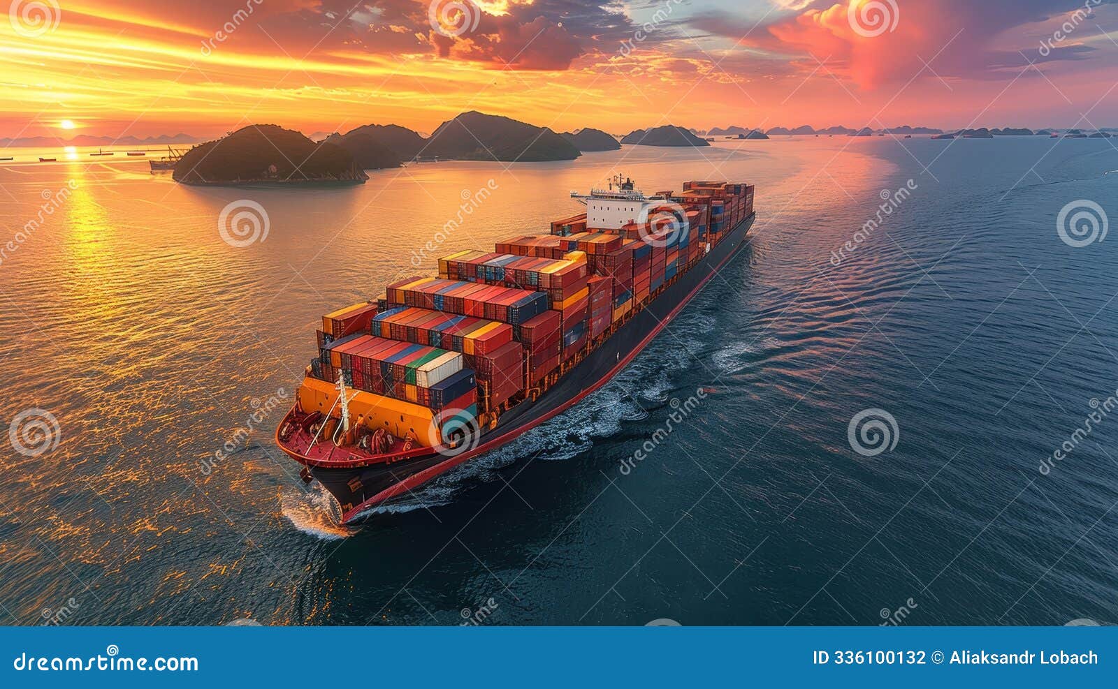 A Container Ship Going by Sea. Express Cargo Container Ship with Ocean ...