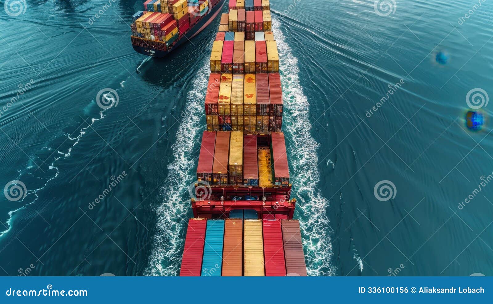 A Container Ship Going by Sea. Express Cargo Container Ship with Ocean ...