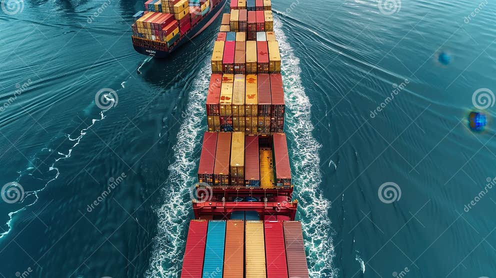 A Container Ship Going by Sea. Express Cargo Container Ship with Ocean Controls Stock Photo ...