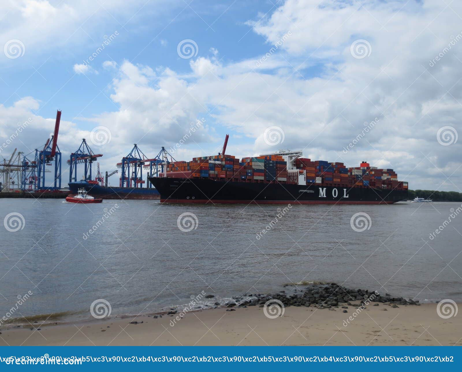 Hamburg, Germany. Elbe. Container Ship Editorial Stock Image - Image of ...