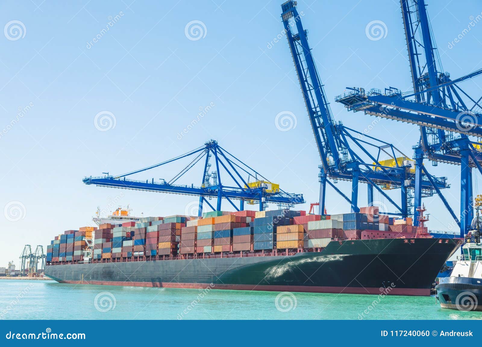 Container ship in harbor stock photo. Image of dock - 117240060