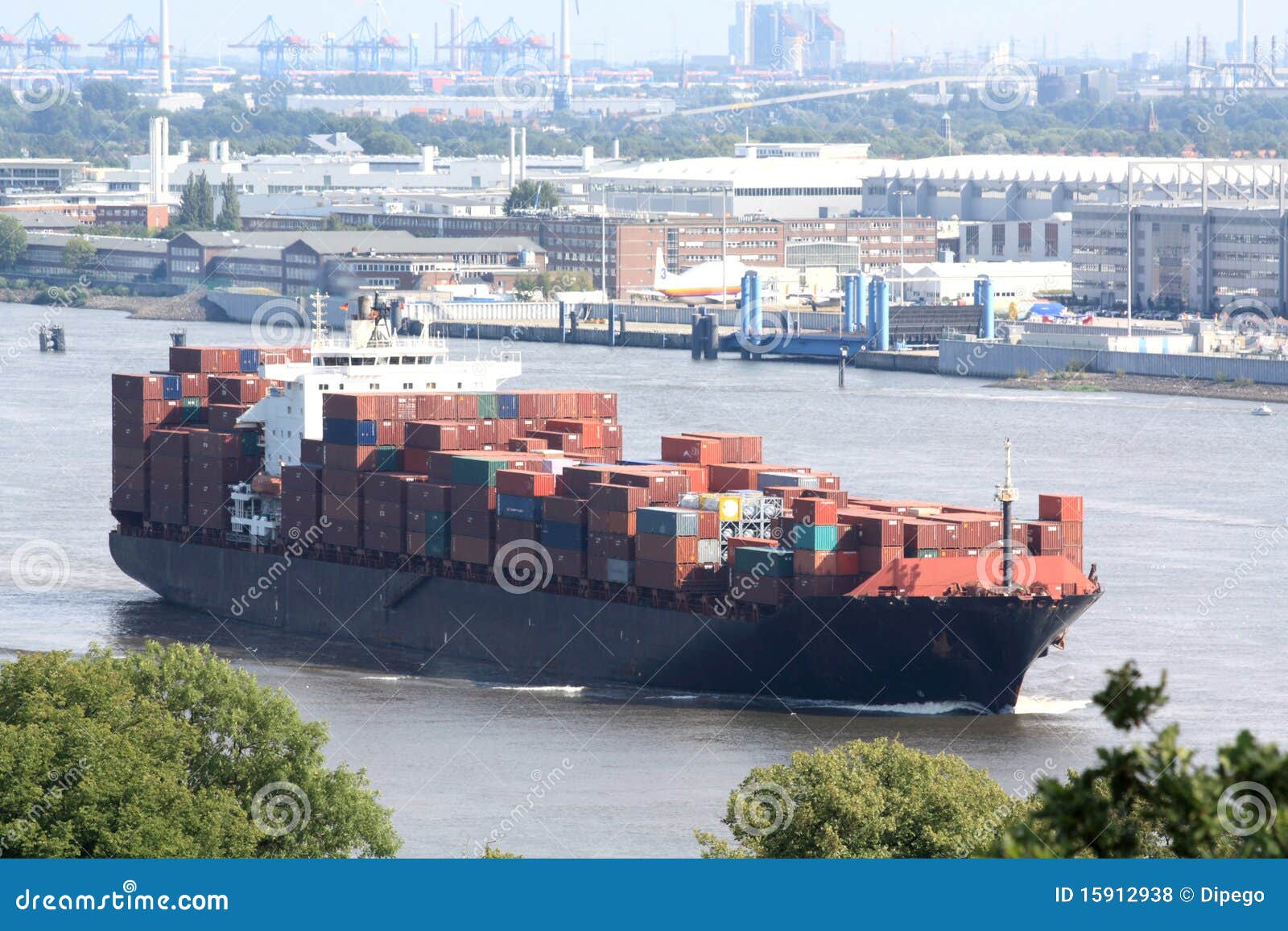 Container ship in harbor stock photo. Image of import - 15912938