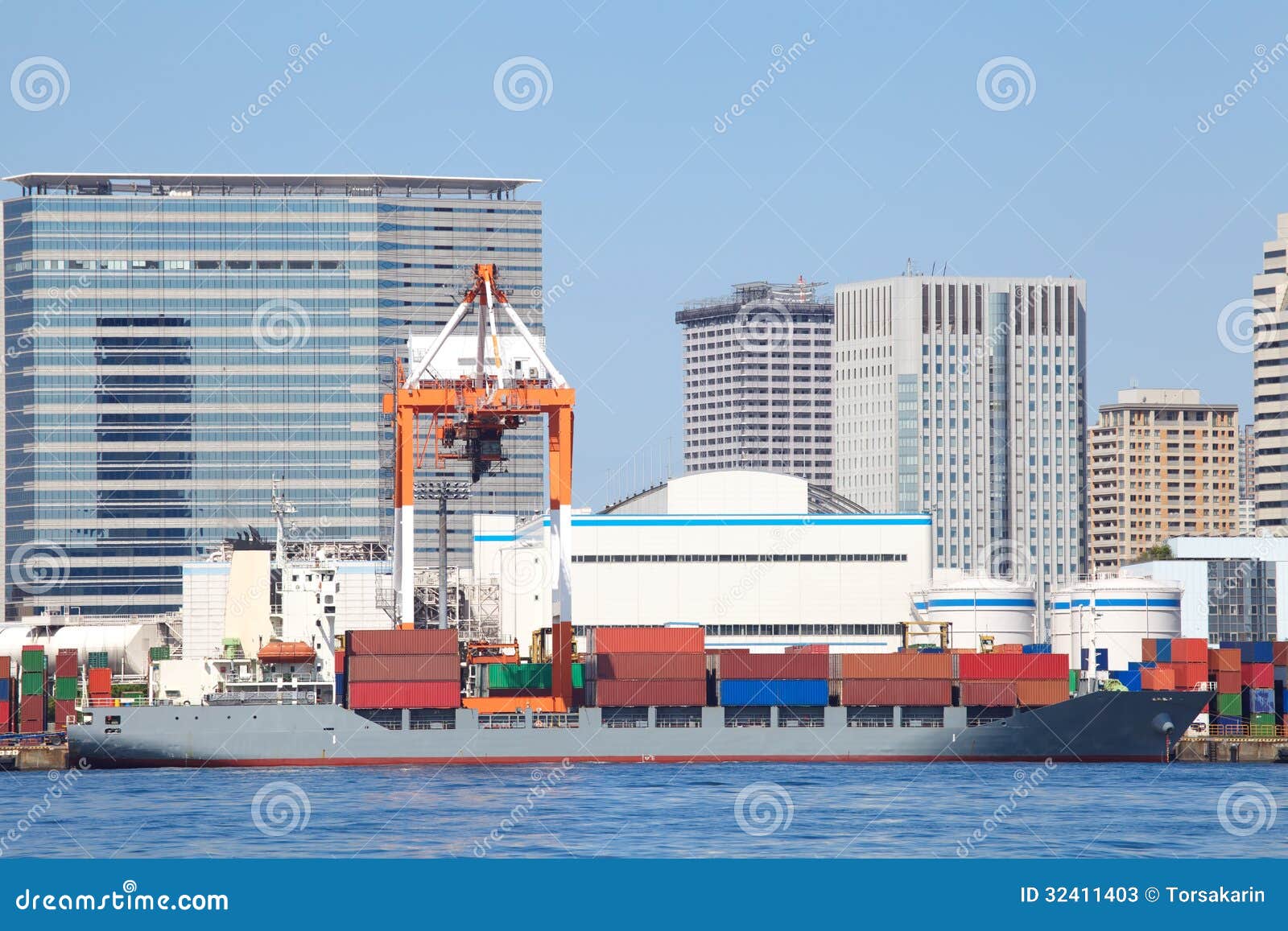 Container Ship in the Harbor Stock Image - Image of giant, means: 32411403