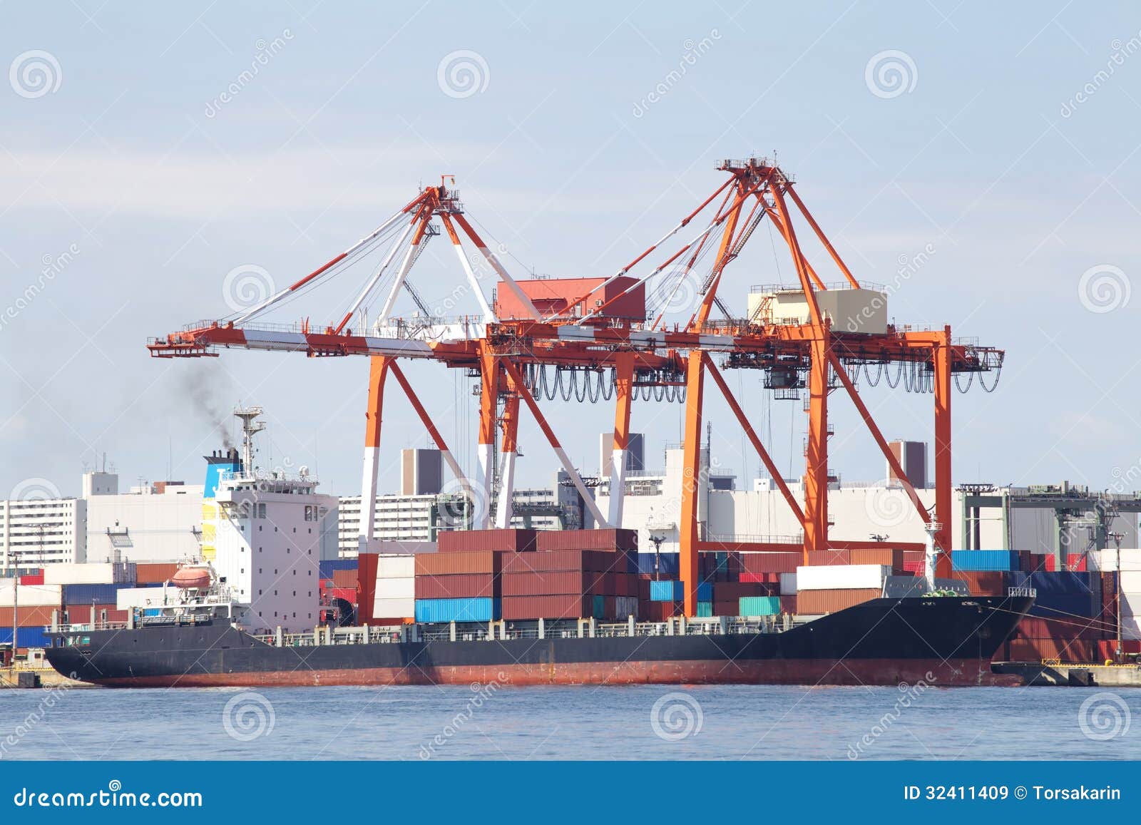 Container Ship in the Harbor Stock Image - Image of industry, cargo ...