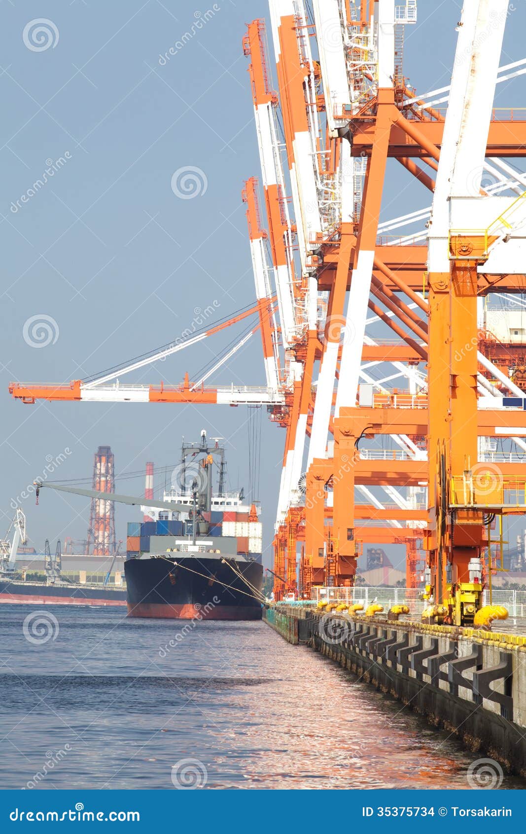 Container Ship in the Harbor Stock Photo - Image of blue, logistics ...