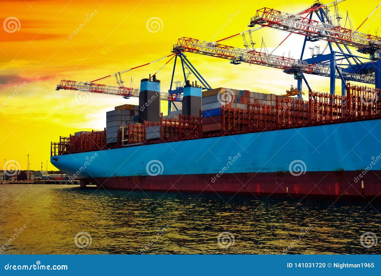Container ship in harbor stock photo. Image of maritime - 141031720