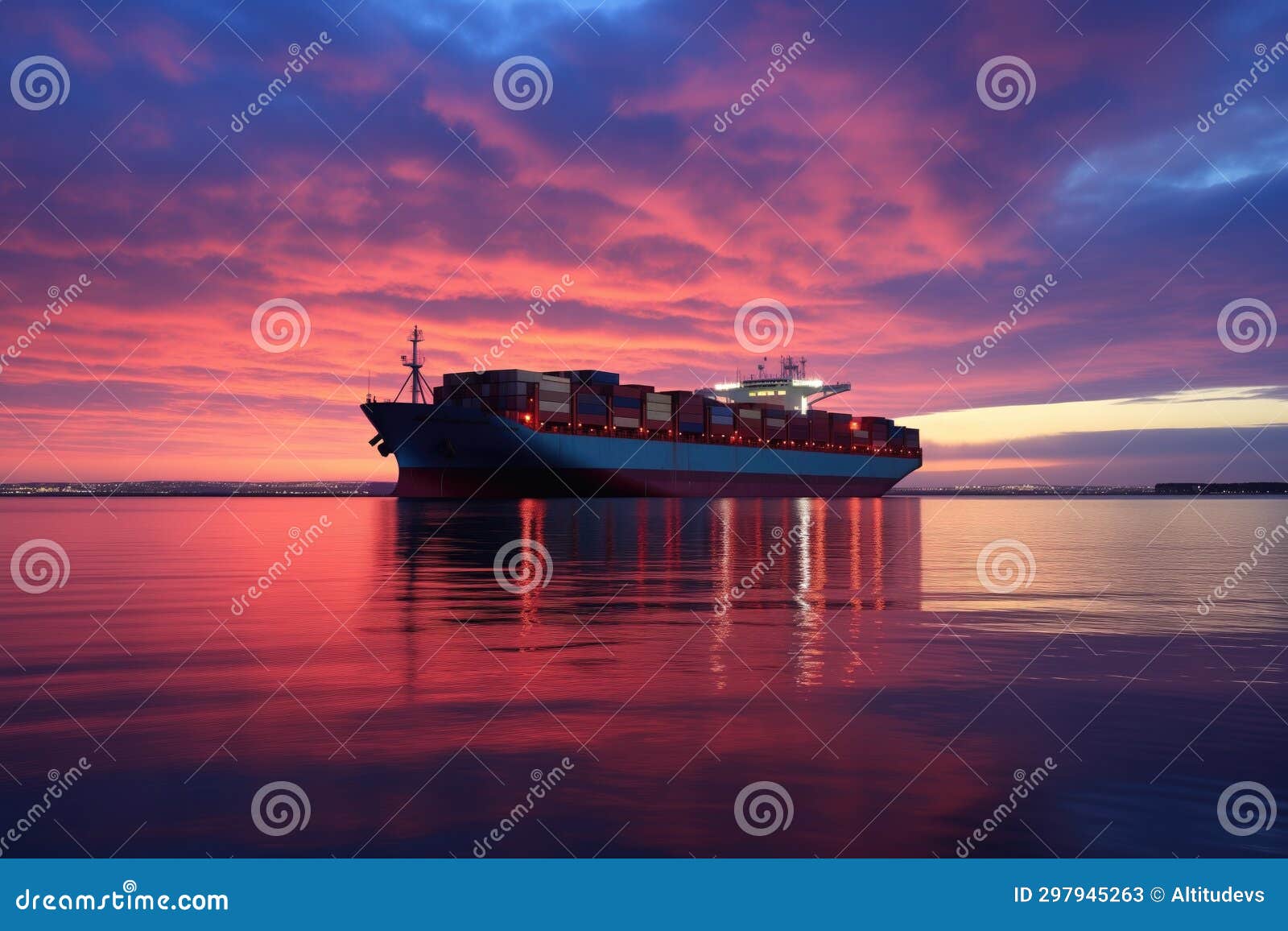 Container Ship Heading To Harbor Illuminated by Dusk Light Stock Image ...