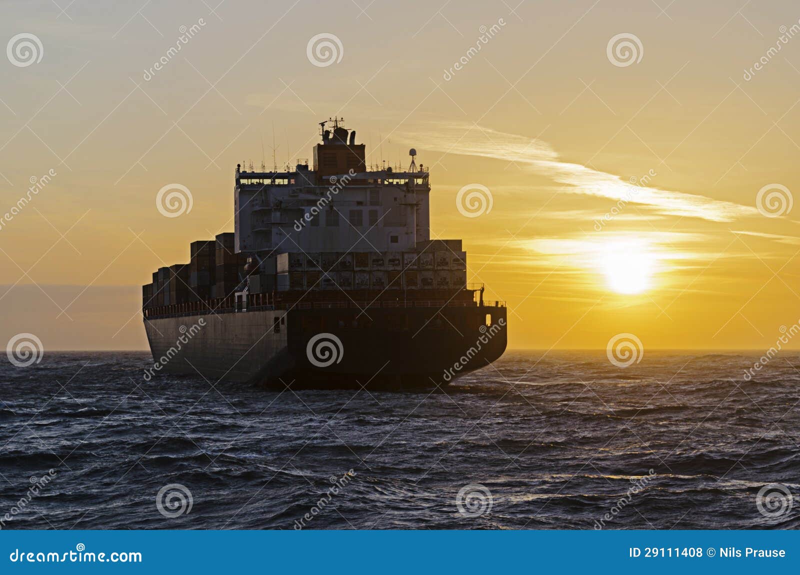 Container Ship Heading Towards Sunset Stock Photo - Image of freight ...