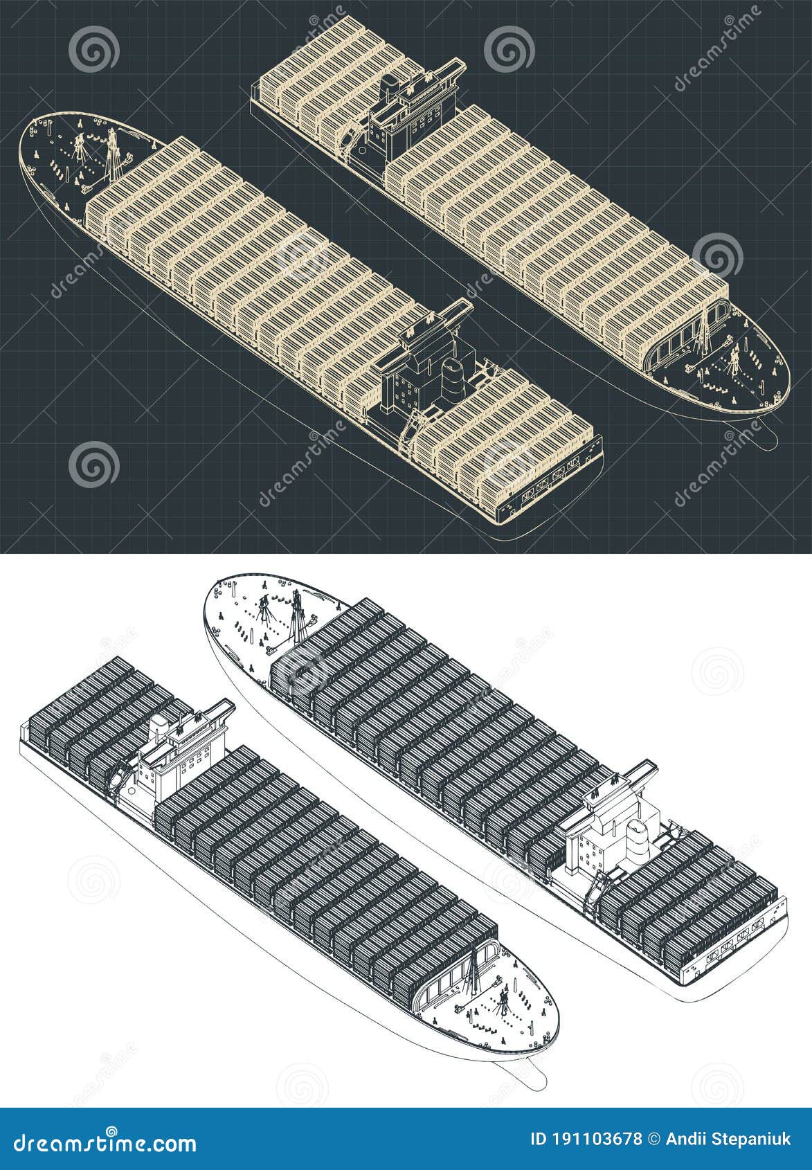 Container Ship Isometric Drawings Stock Vector - Illustration of vector ...