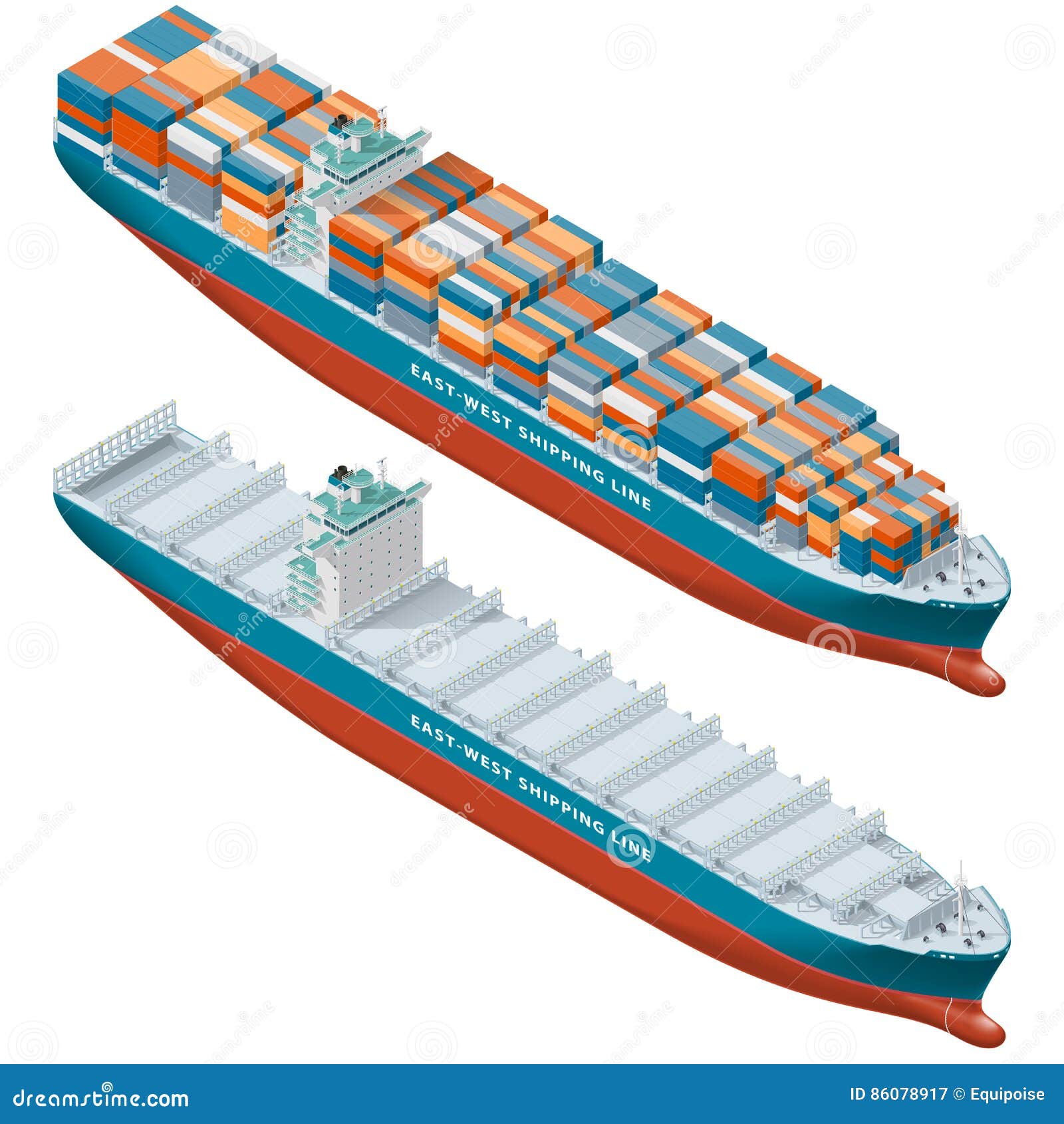 Container Ship Laden and Empty, Isometric Icon Set Stock Vector ...