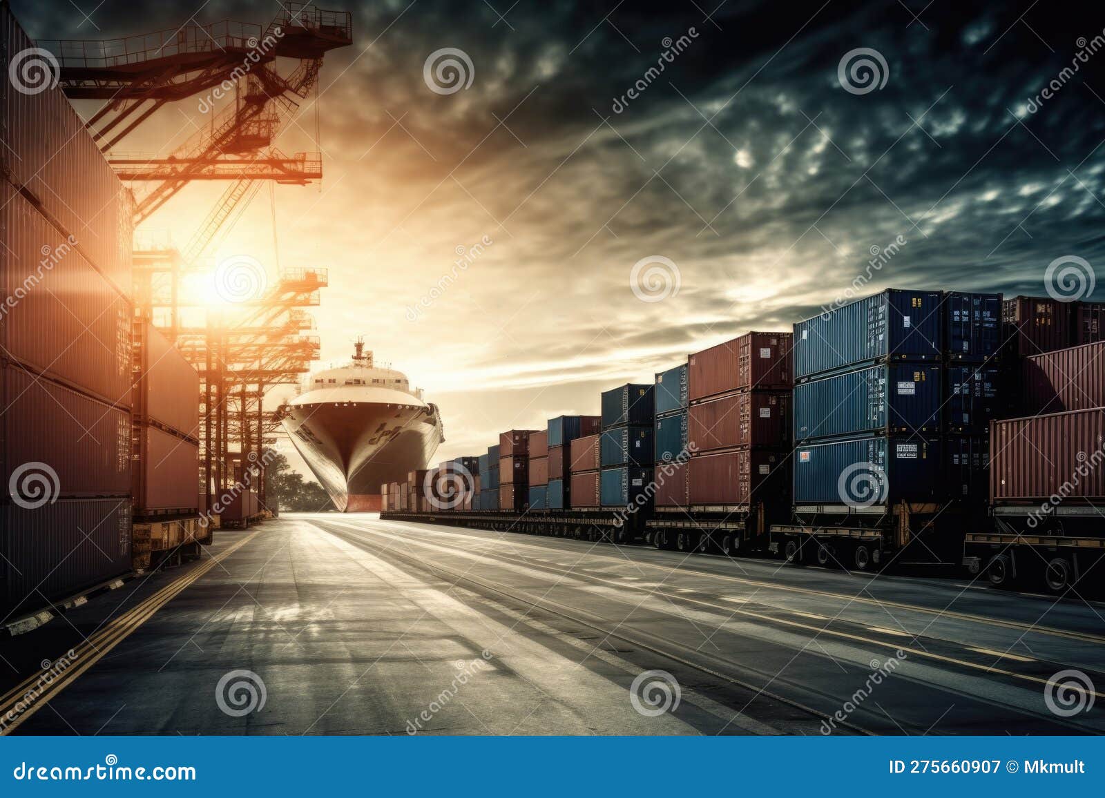 A Container Ship is Loaded with Containers at a Dock Generative AI ...