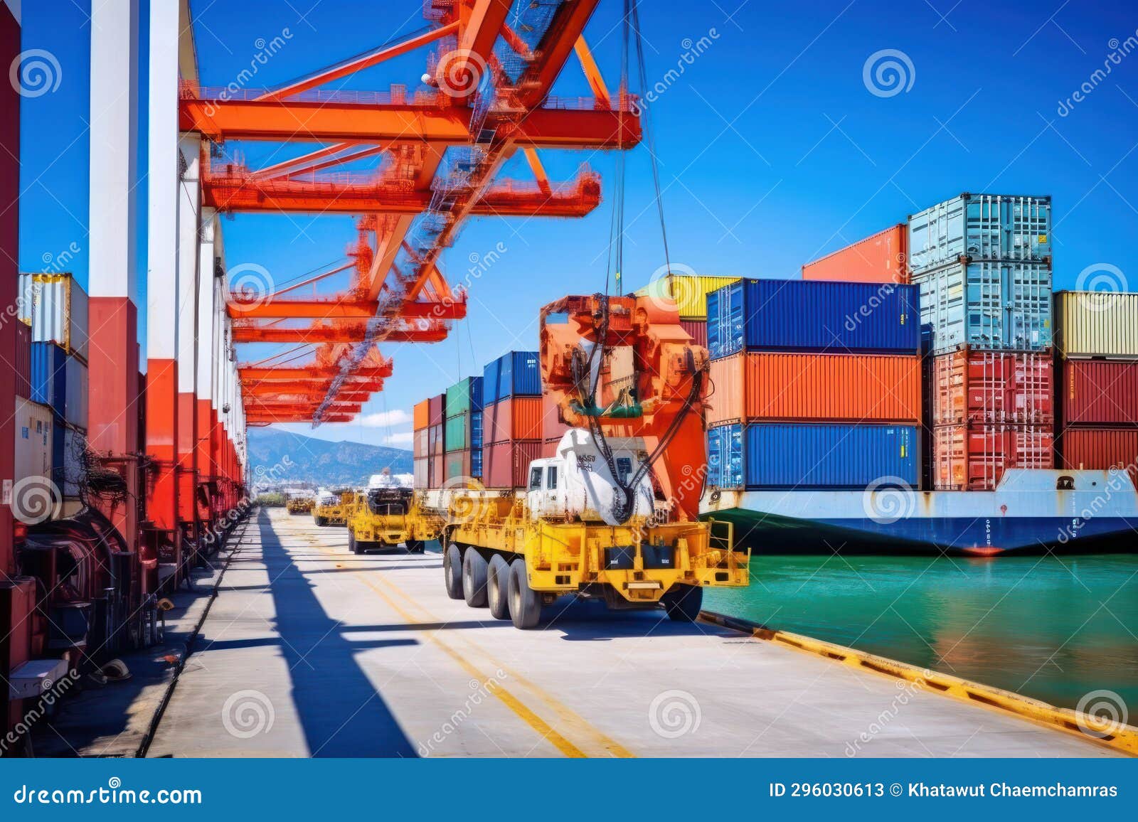 Container Ship Loading, Colorful Cargo for International Trade Stock ...