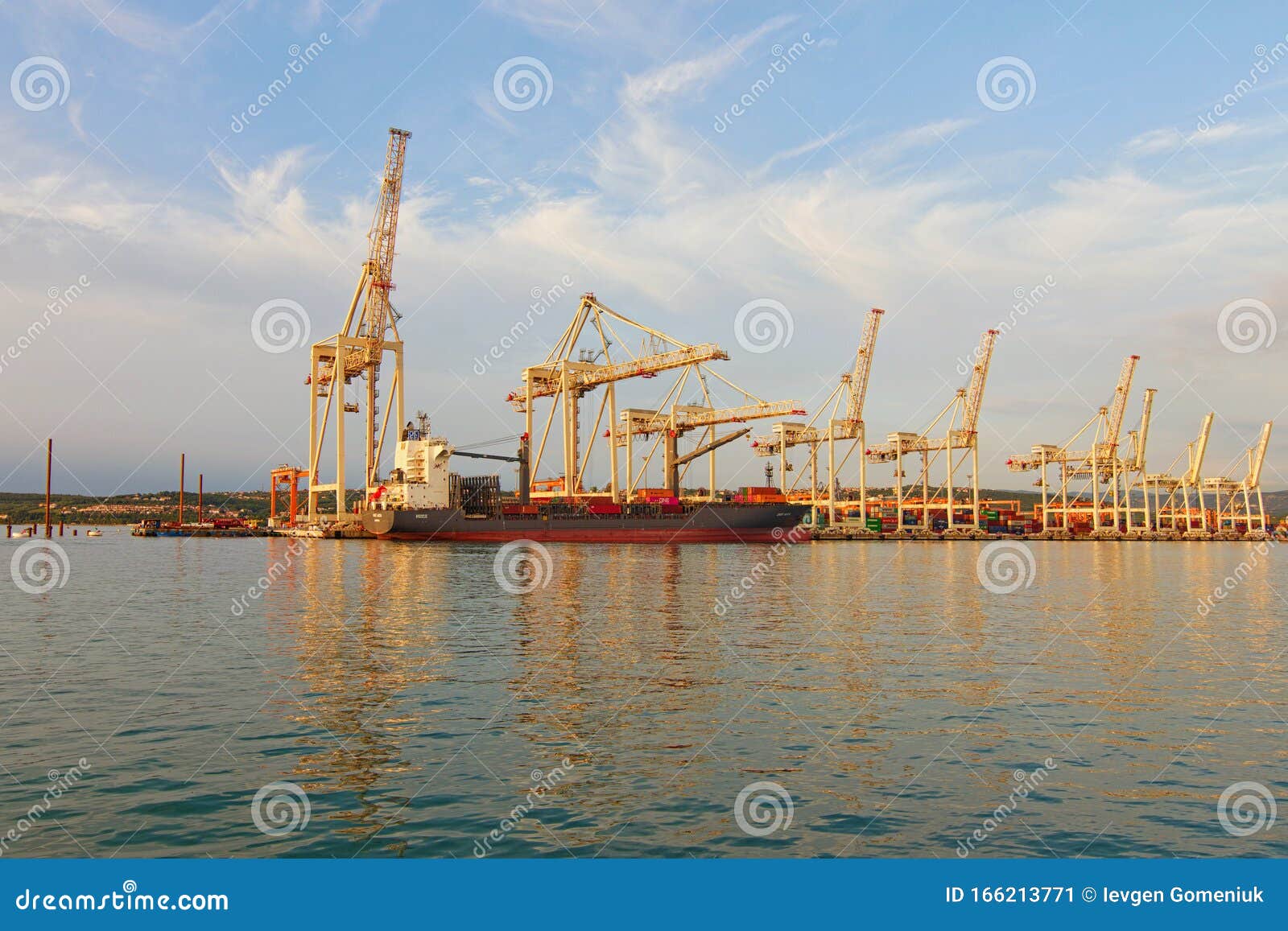 Container Ship Loading by Containers. Harbor of Koper with Many Special ...