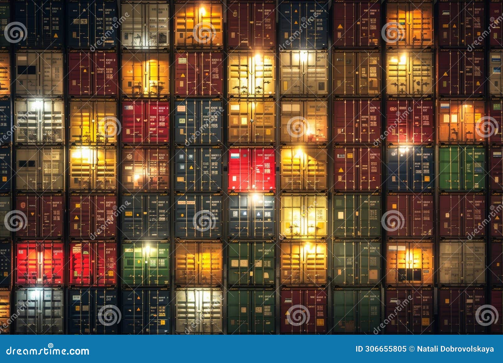 A Container Ship Loading with Containers at Night. Stock Image - Image ...
