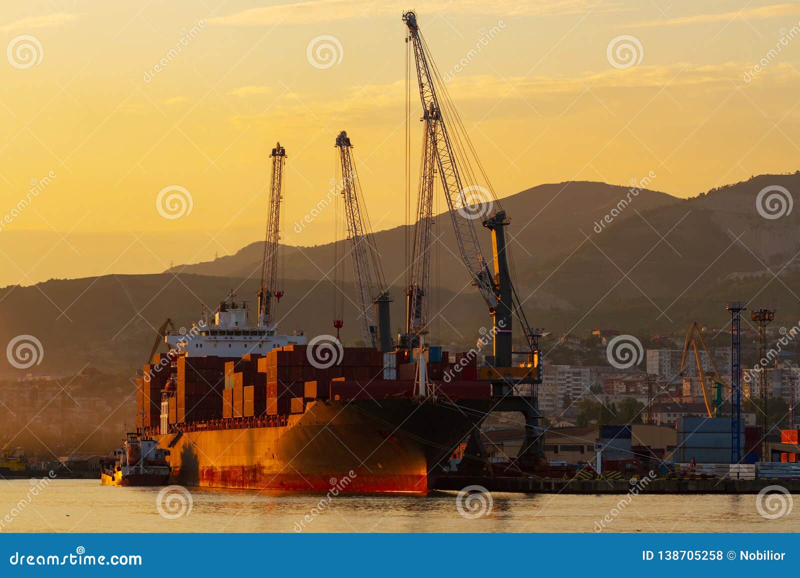 Container Ship is Loading in a Port Stock Photo - Image of blue, bulk ...