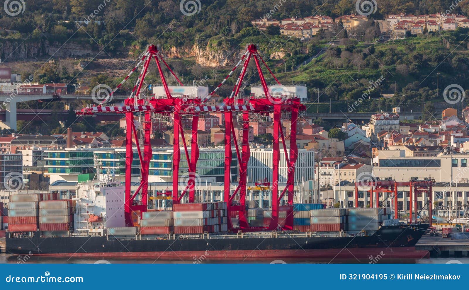 Container Ship Loading and Unloading in Sea Port Timelapse. Aerial View ...