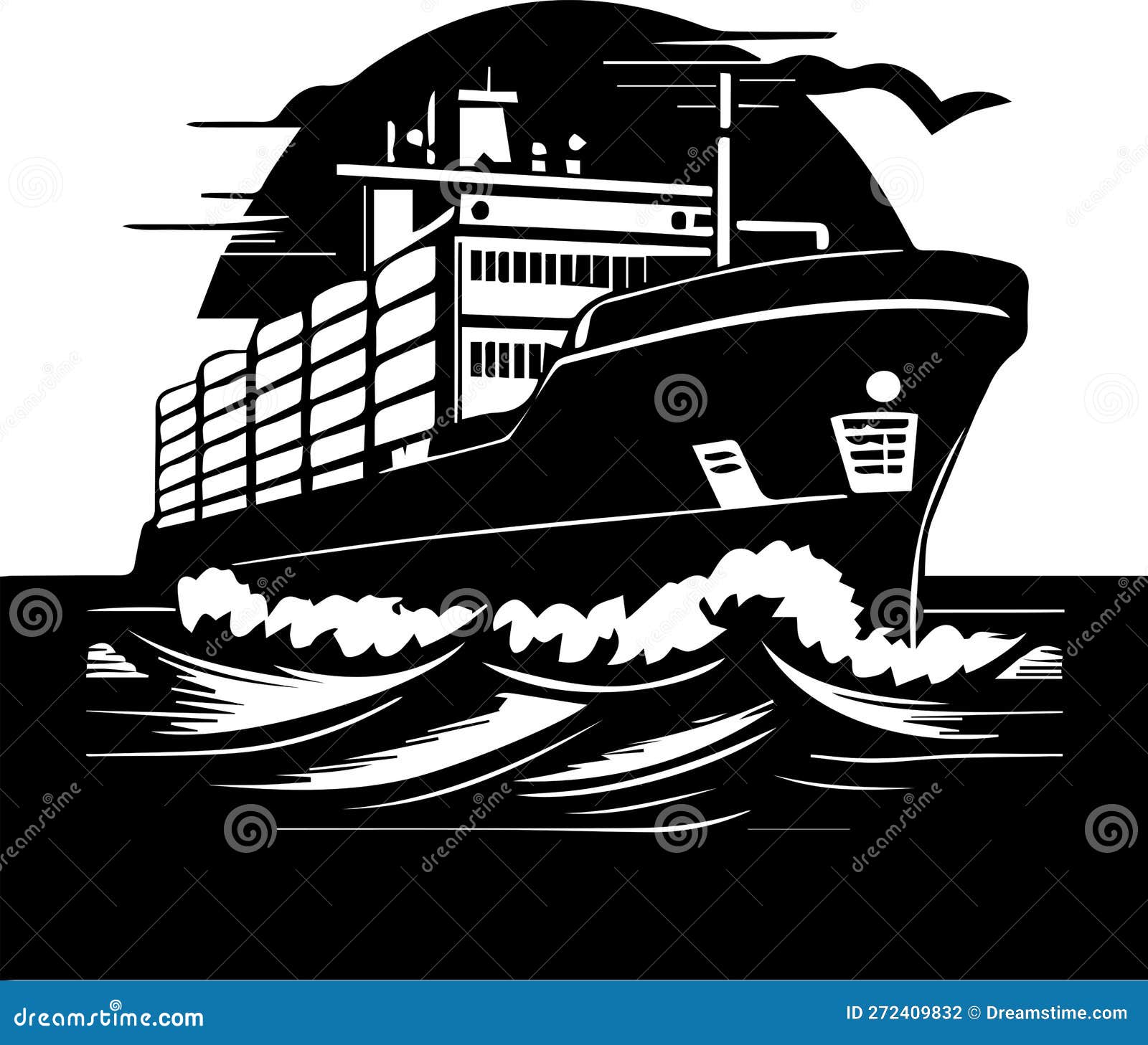 Container Ship Logo Monochrome Design Style Stock Vector - Illustration ...