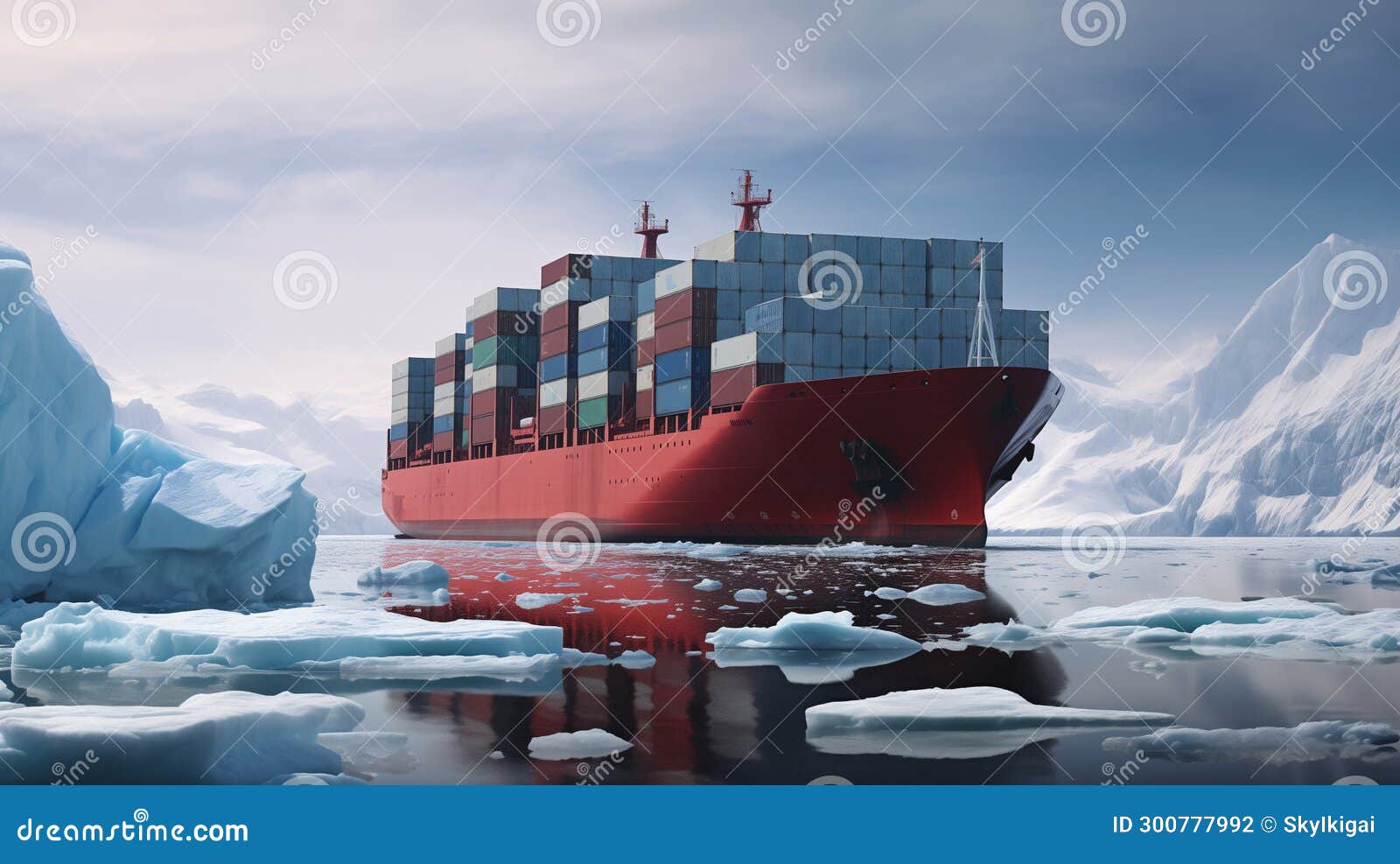 A Container Ship Makes Its Way through Icebergs Stock Photo - Image of ...