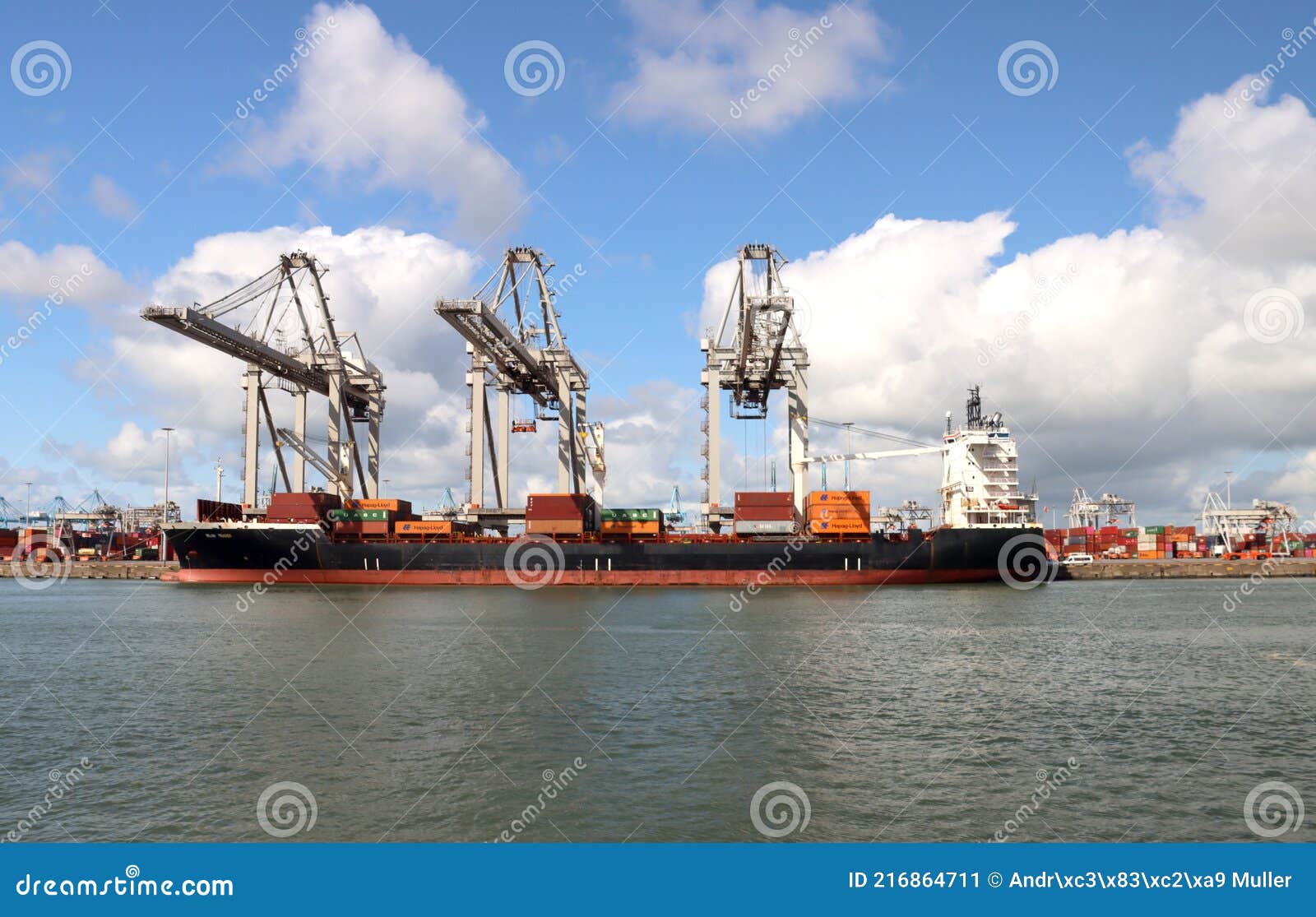 Container Ship Milan Trader Unloading in the Maasvlakte Harbor ...