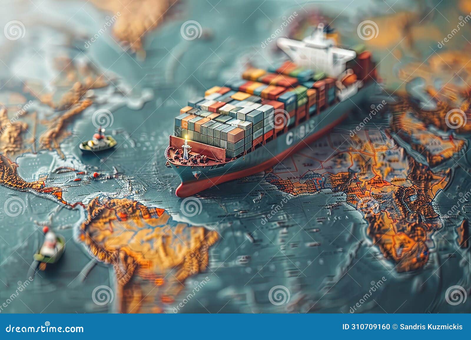 Container Ship Model on World Map. Generative AI Stock Illustration ...