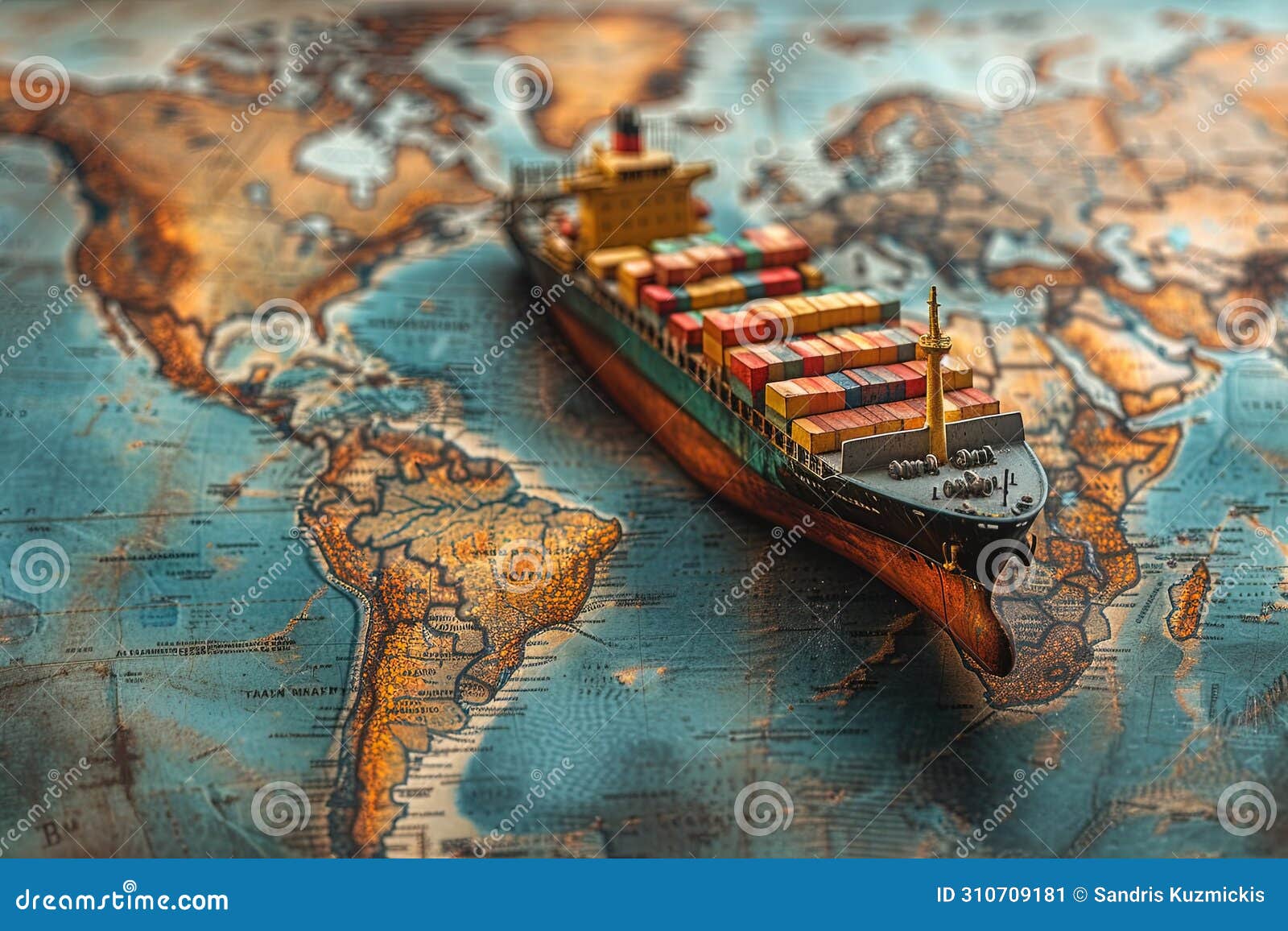 Container Ship Model on World Map. Generative AI Stock Illustration ...