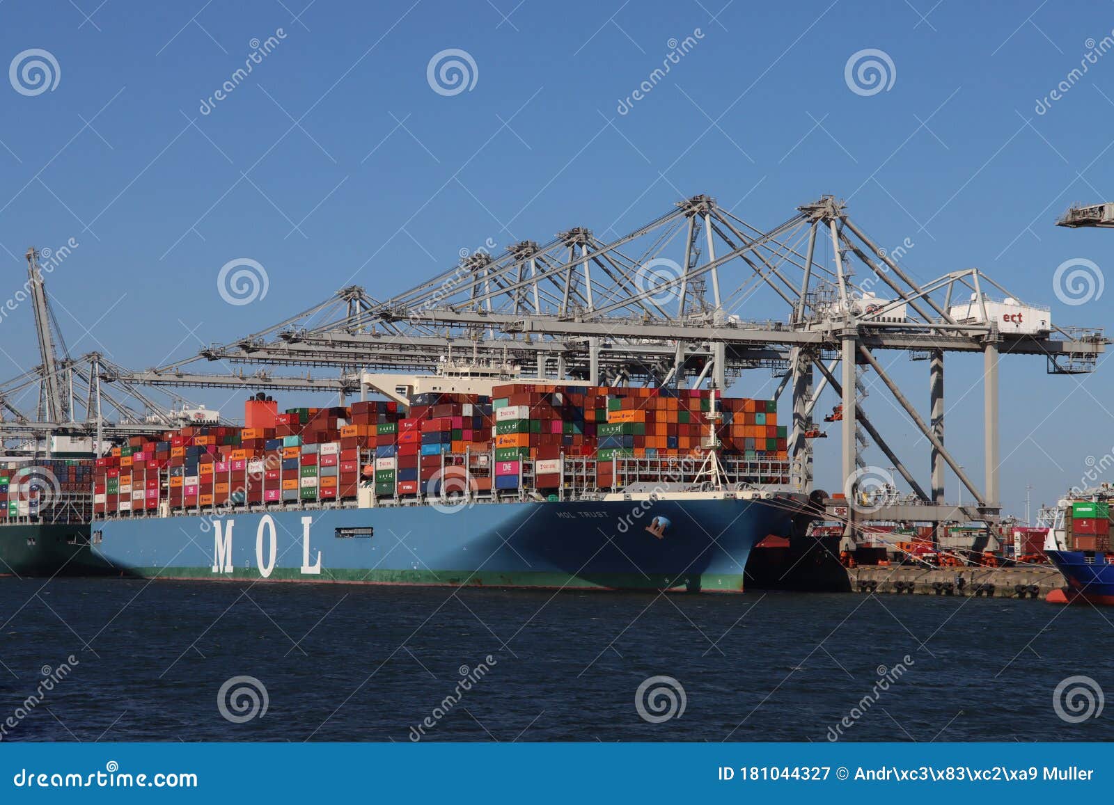 Container Ship from MOL at the Quay Unloading with Cranes in the ...