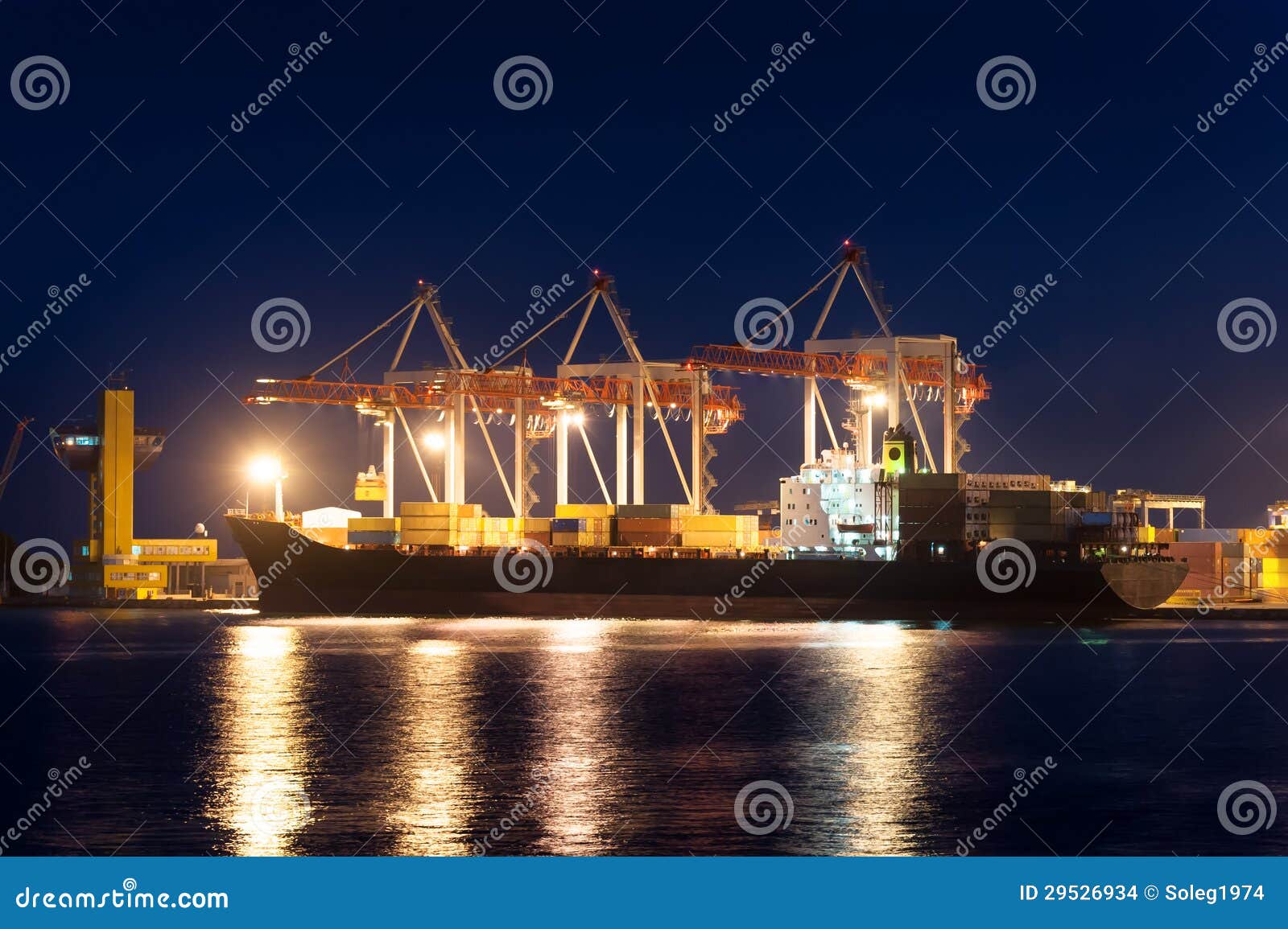 Container ship at night stock photo. Image of reflection - 29526934