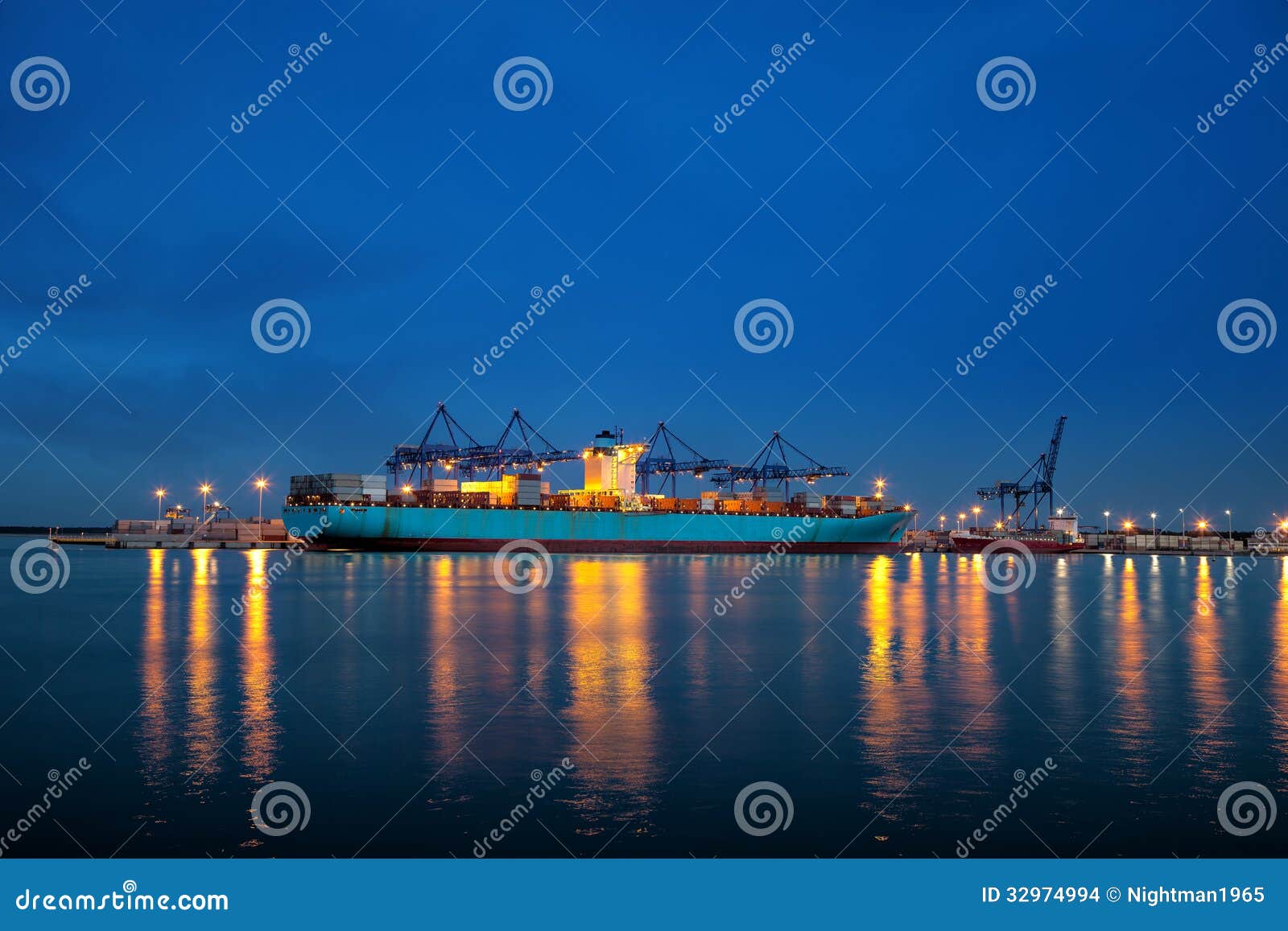 Container ship at night stock photo. Image of logistics - 32974994