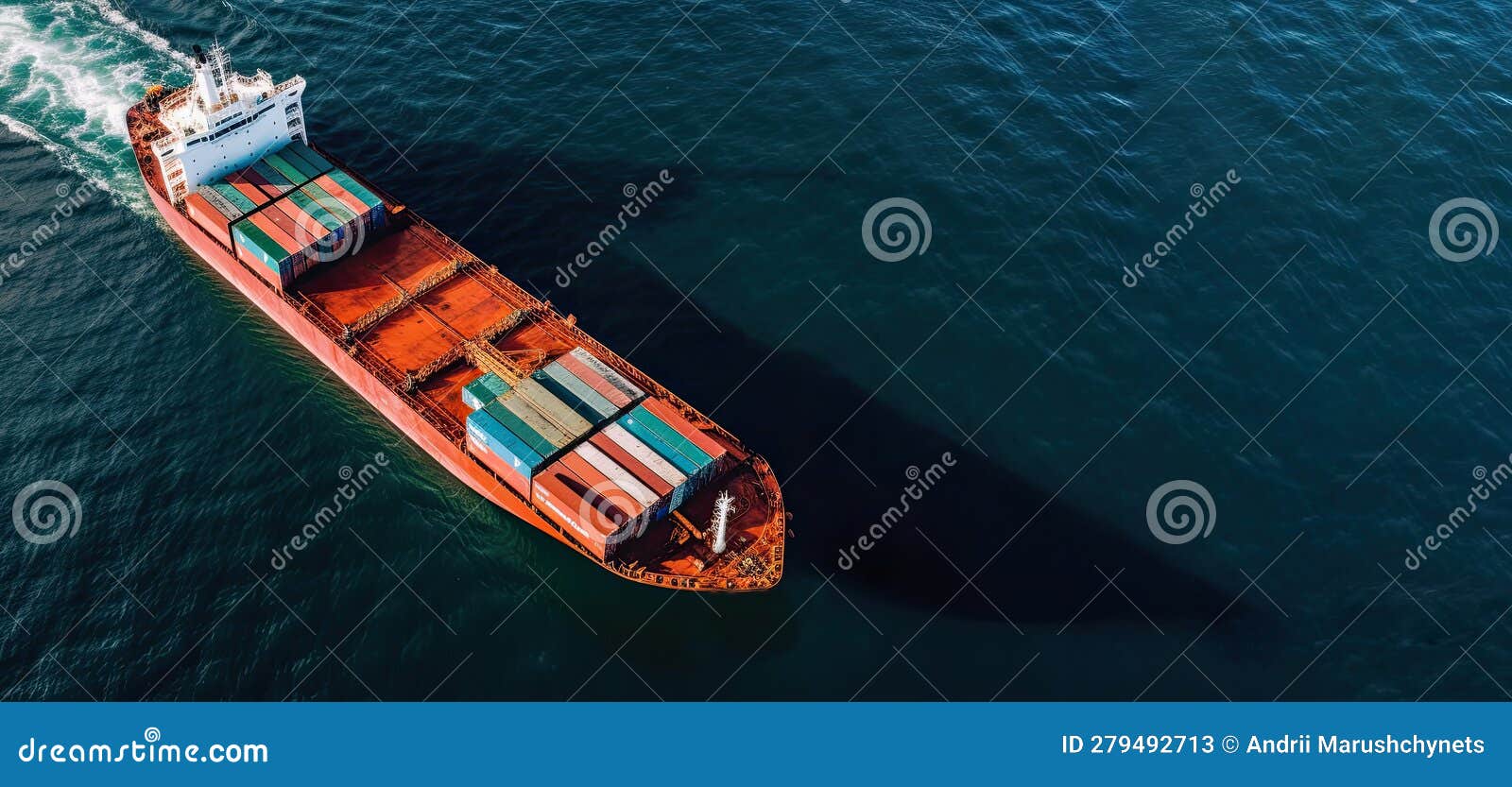 Container Ship in the Open Ocean. Cargo Transportation Stock ...