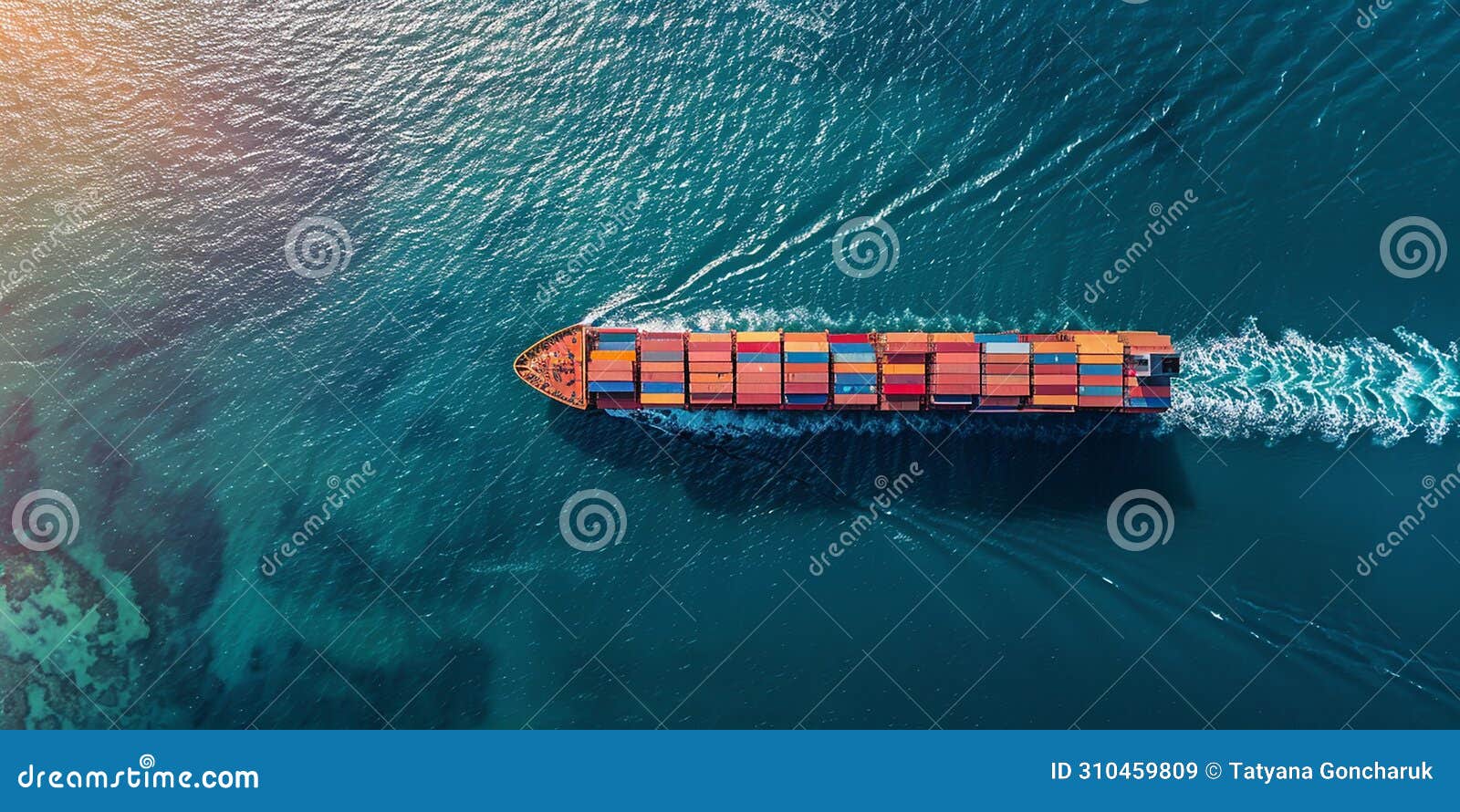 Container Ship in the Open Ocean. Top View. Stock Illustration ...