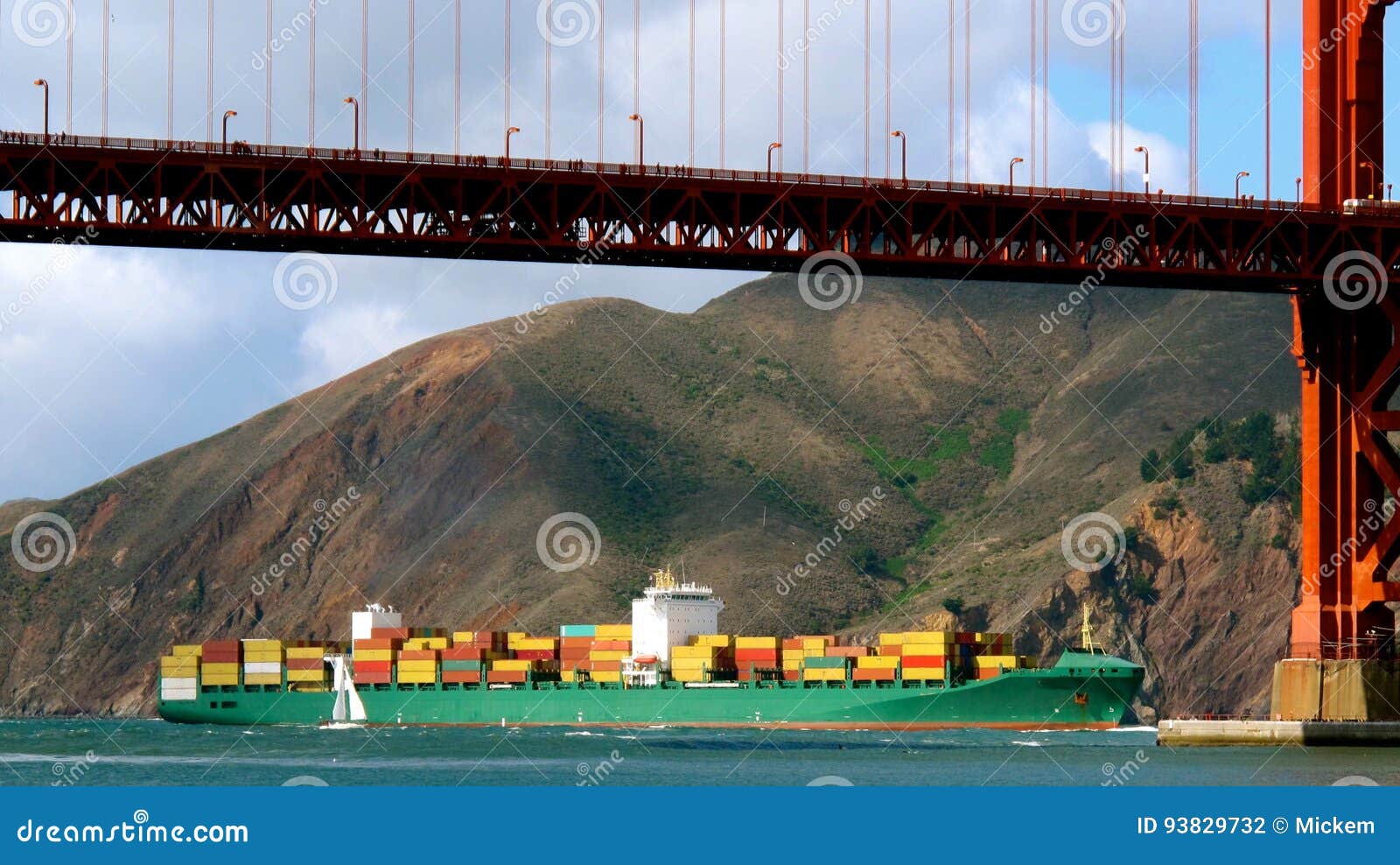 Golden Gate Bridge Container Ship Stock Photo - Image of cargo, clouds ...