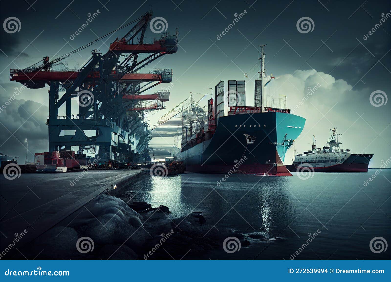 Container Ship in the Port. AI Generated. Stock Photo - Image of crane ...